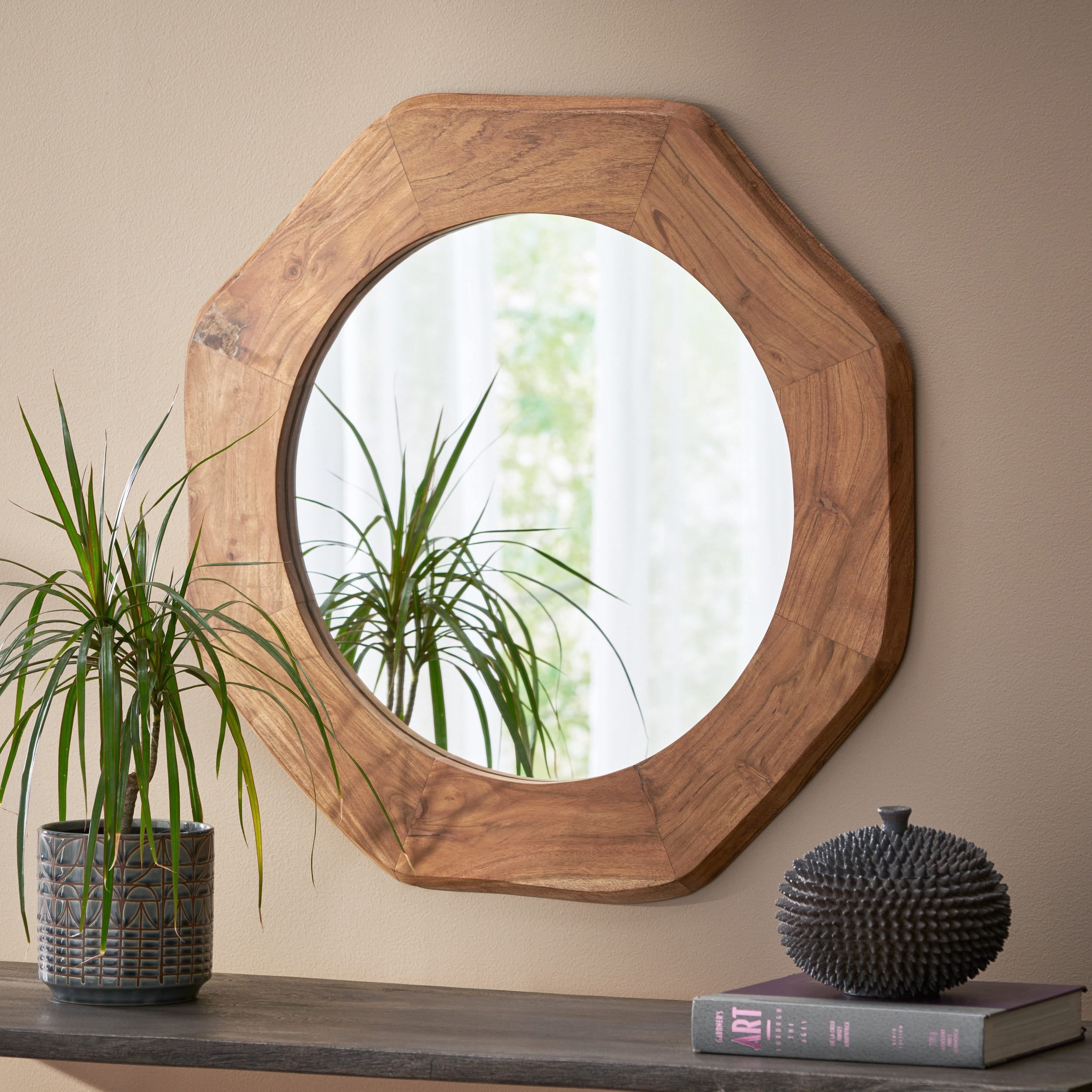 Christopher Knight Home Kamin Rustic Handcrafted Acacia Wood Round Wall ...