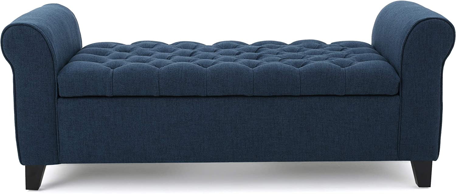 Christopher Knight Home Keiko Fabric Armed Storage Bench, Dark Blue ...