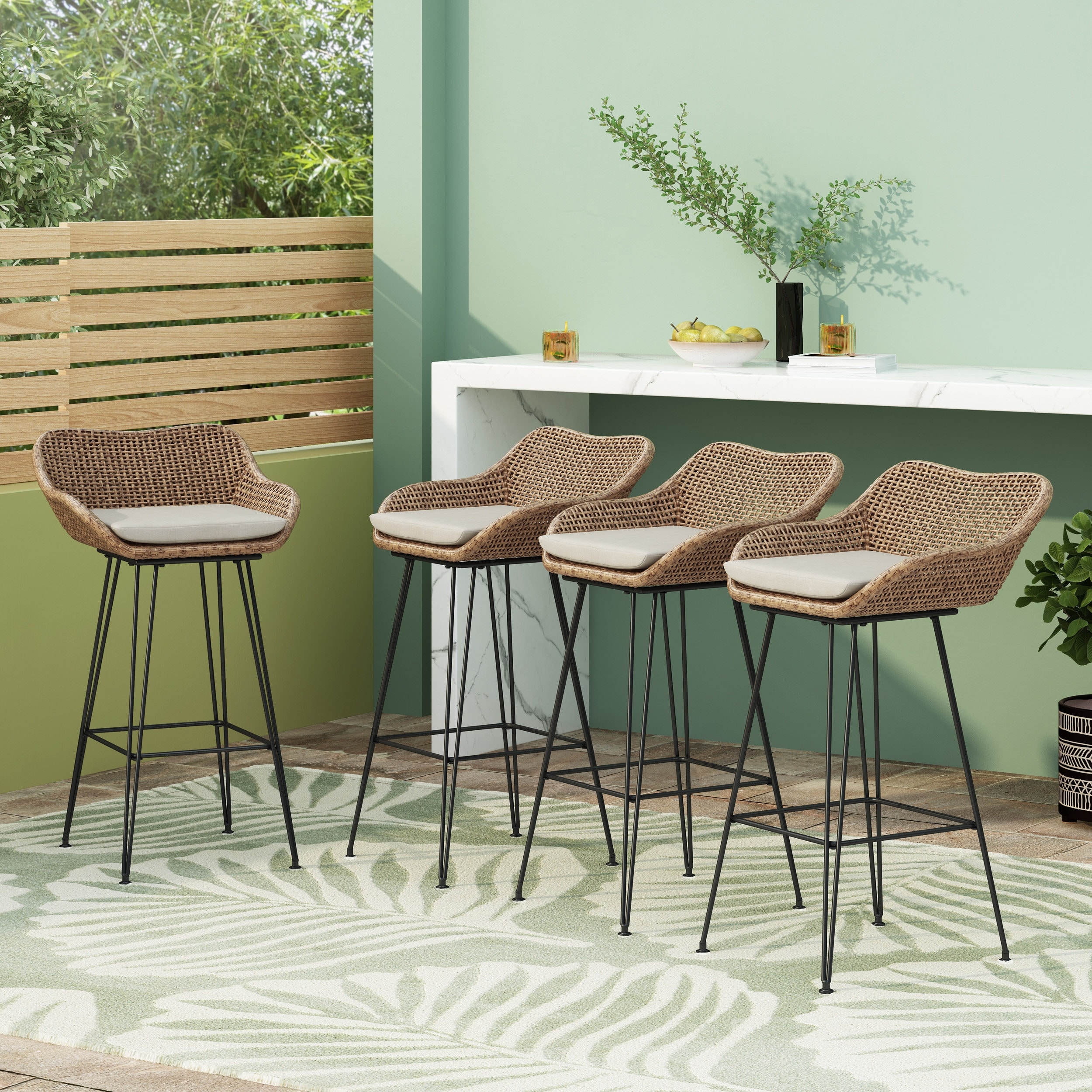 Christopher Knight Home Kevin Outdoor Wicker and Iron Barstool (Set of ...