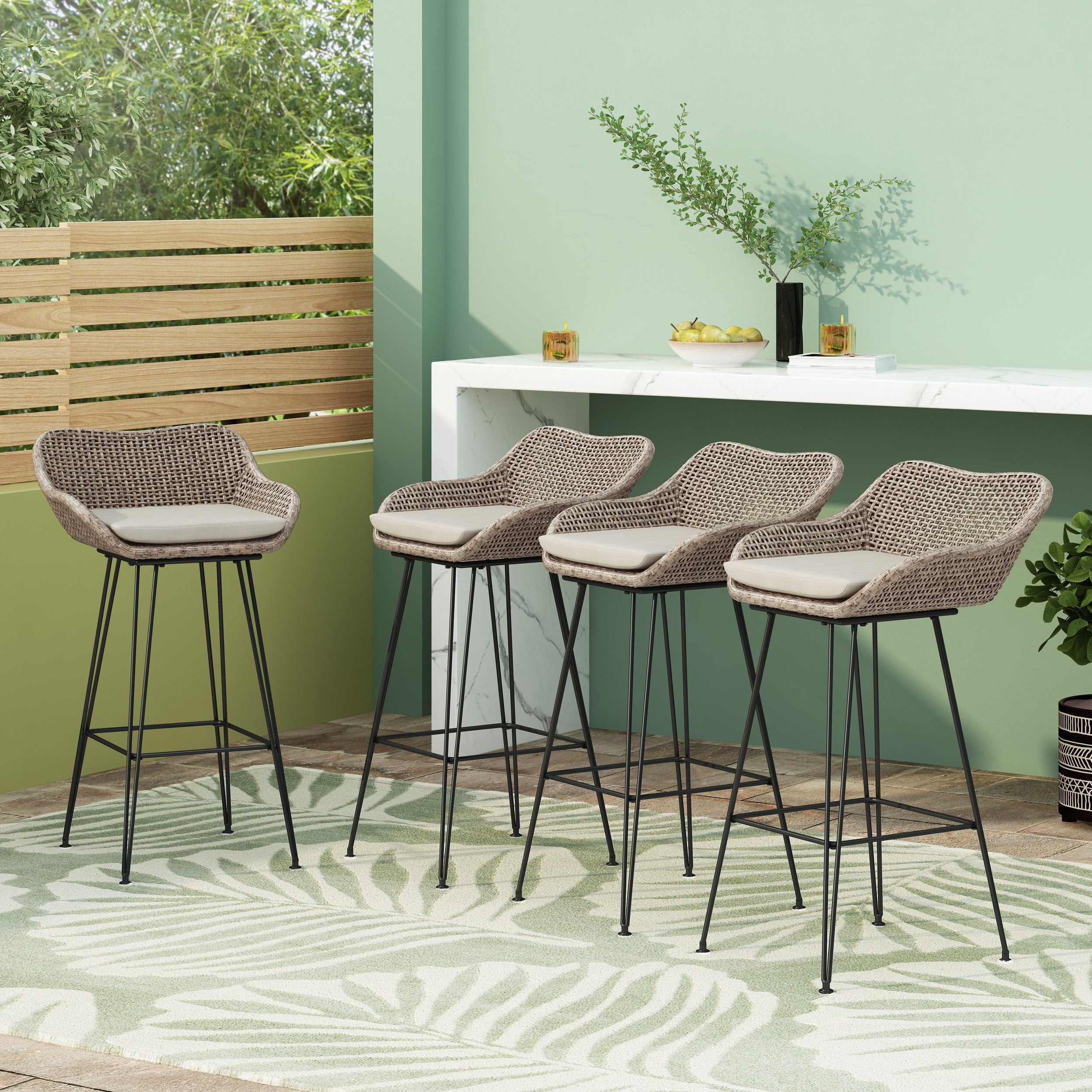 Christopher Knight Home Kevin Outdoor Wicker and Iron Barstool (Set of ...