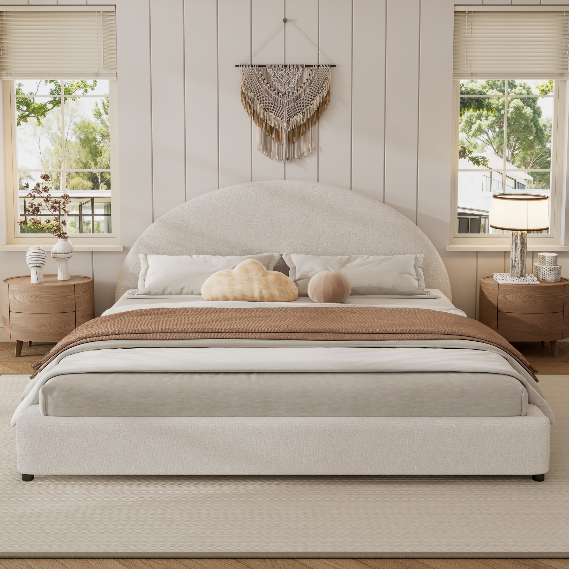 Christopher Knight Home King Size Bed Frame with Round Curved Headboard ...