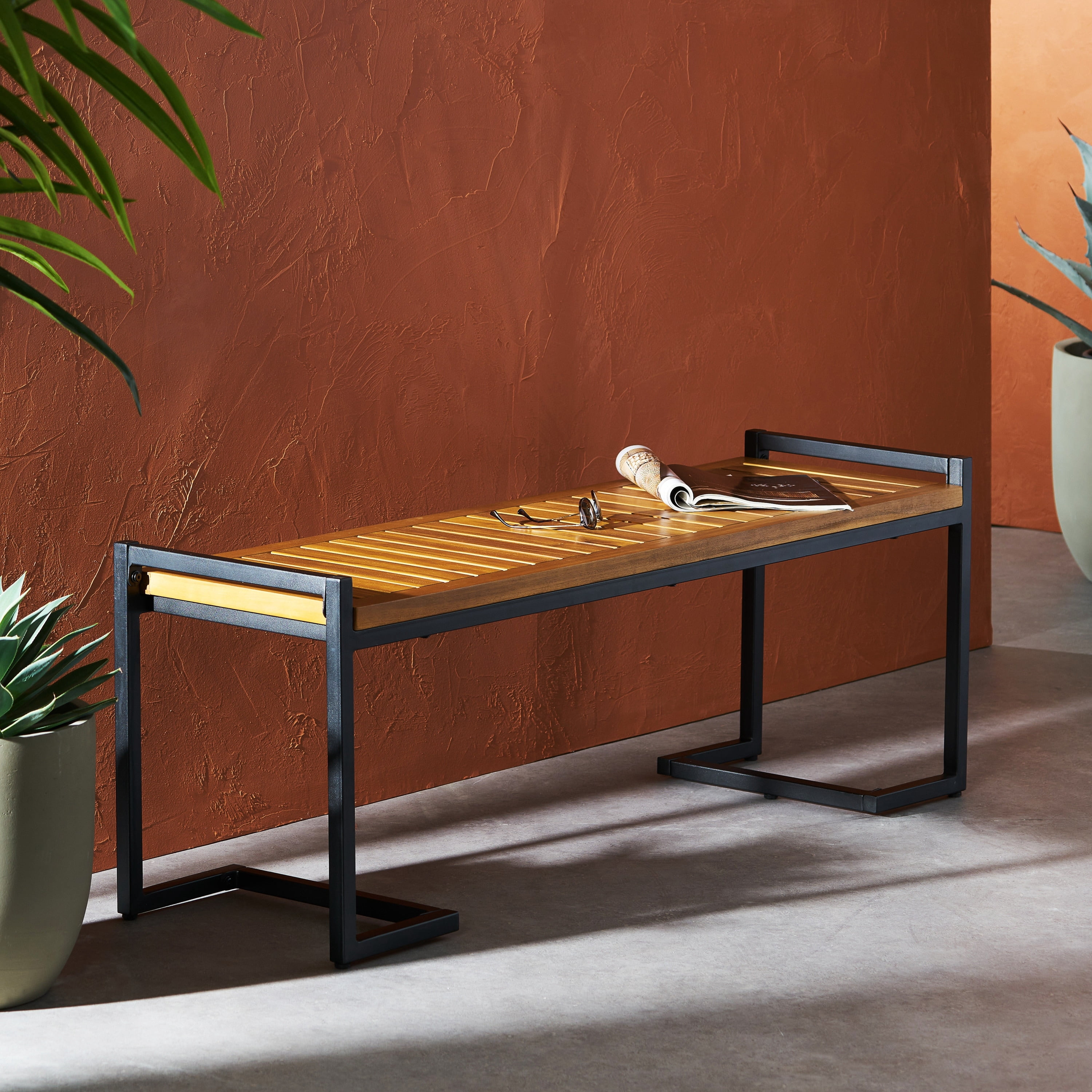 Christopher Knight Home Kuehn Acacia Wood and Iron Bench by - Walmart.com