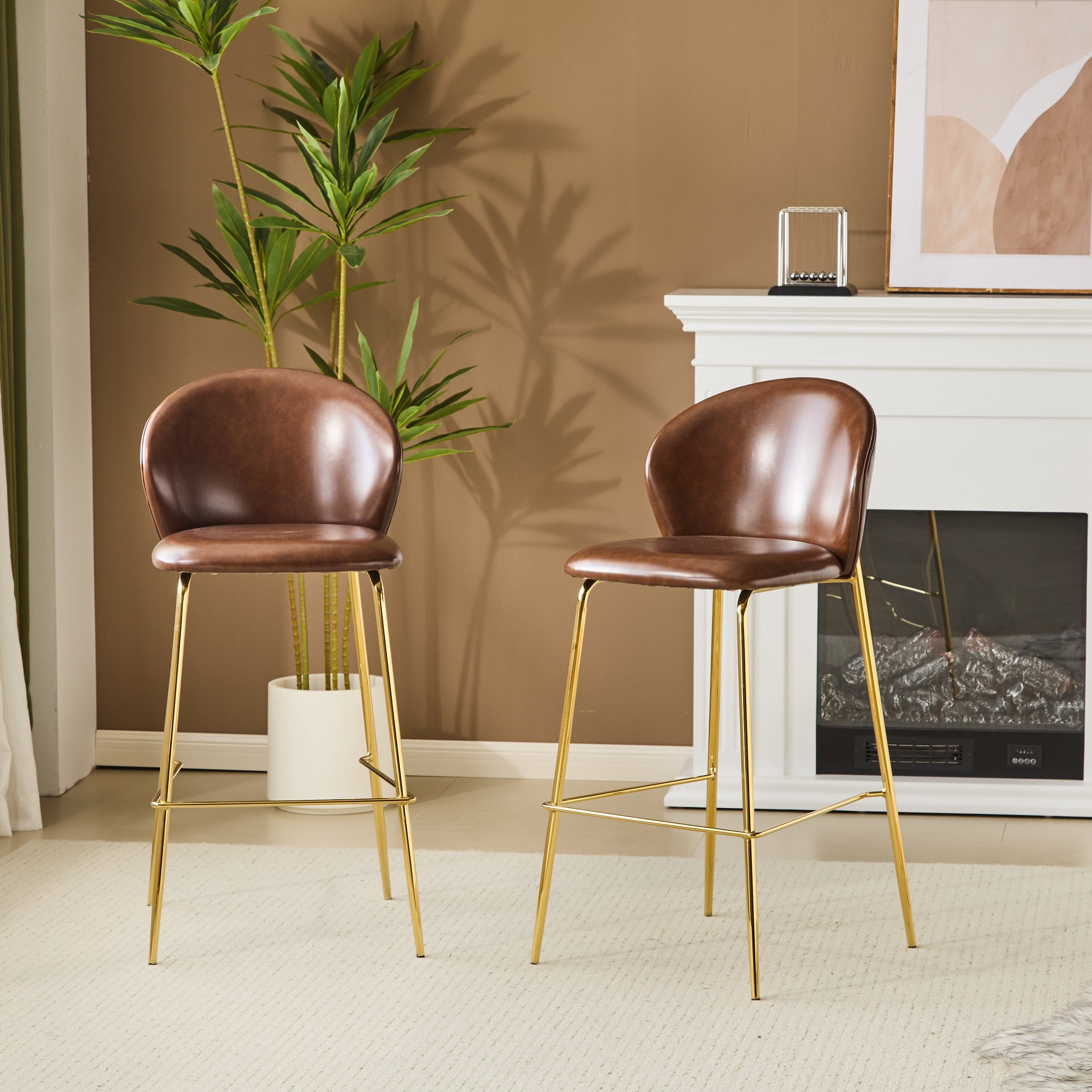 Christopher Knight Home Luxury 29.5" PU Bar Stools, Gilded Metal, Dark ...
