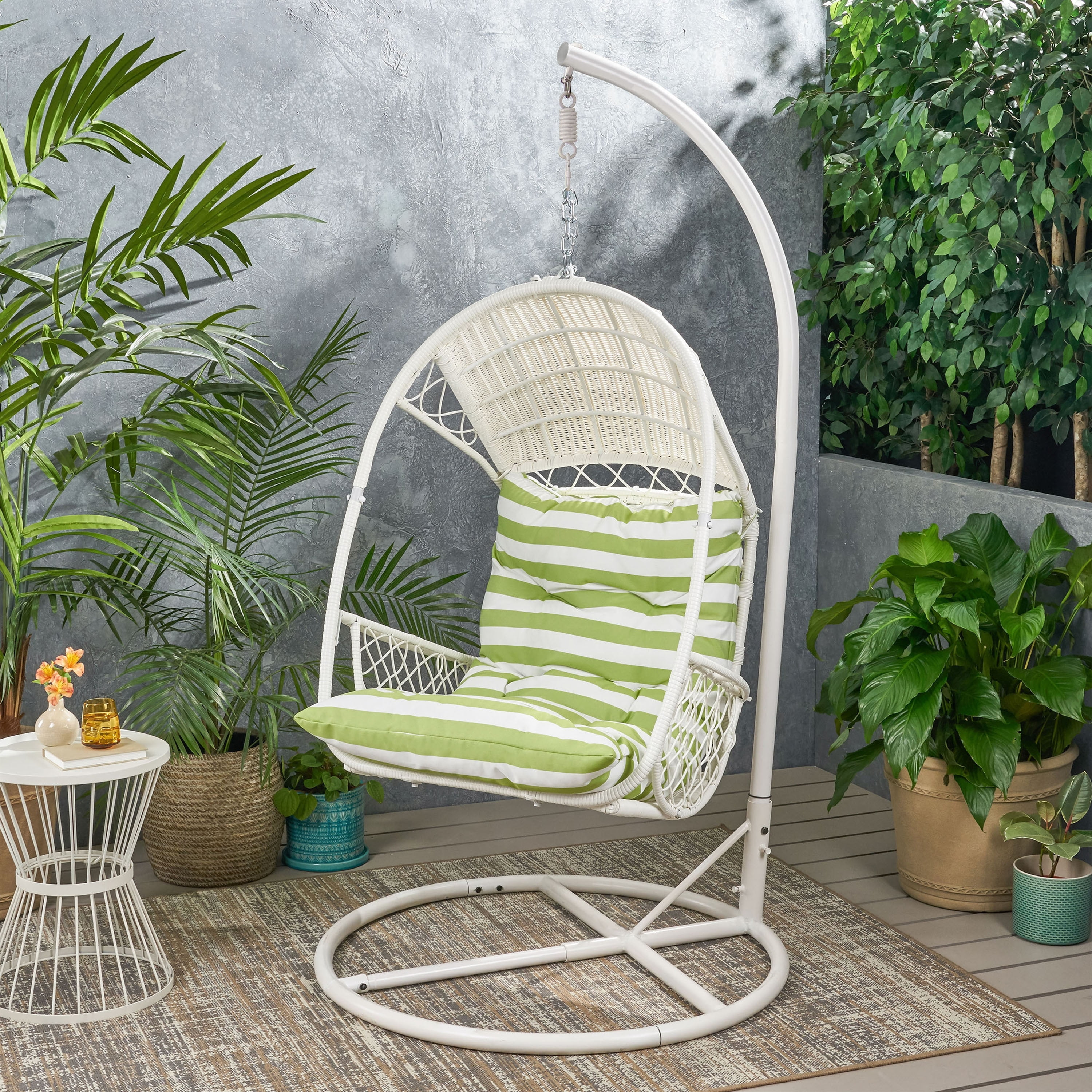 Christopher Knight Home Malia Wicker Hanging Chair with Stand by White ...