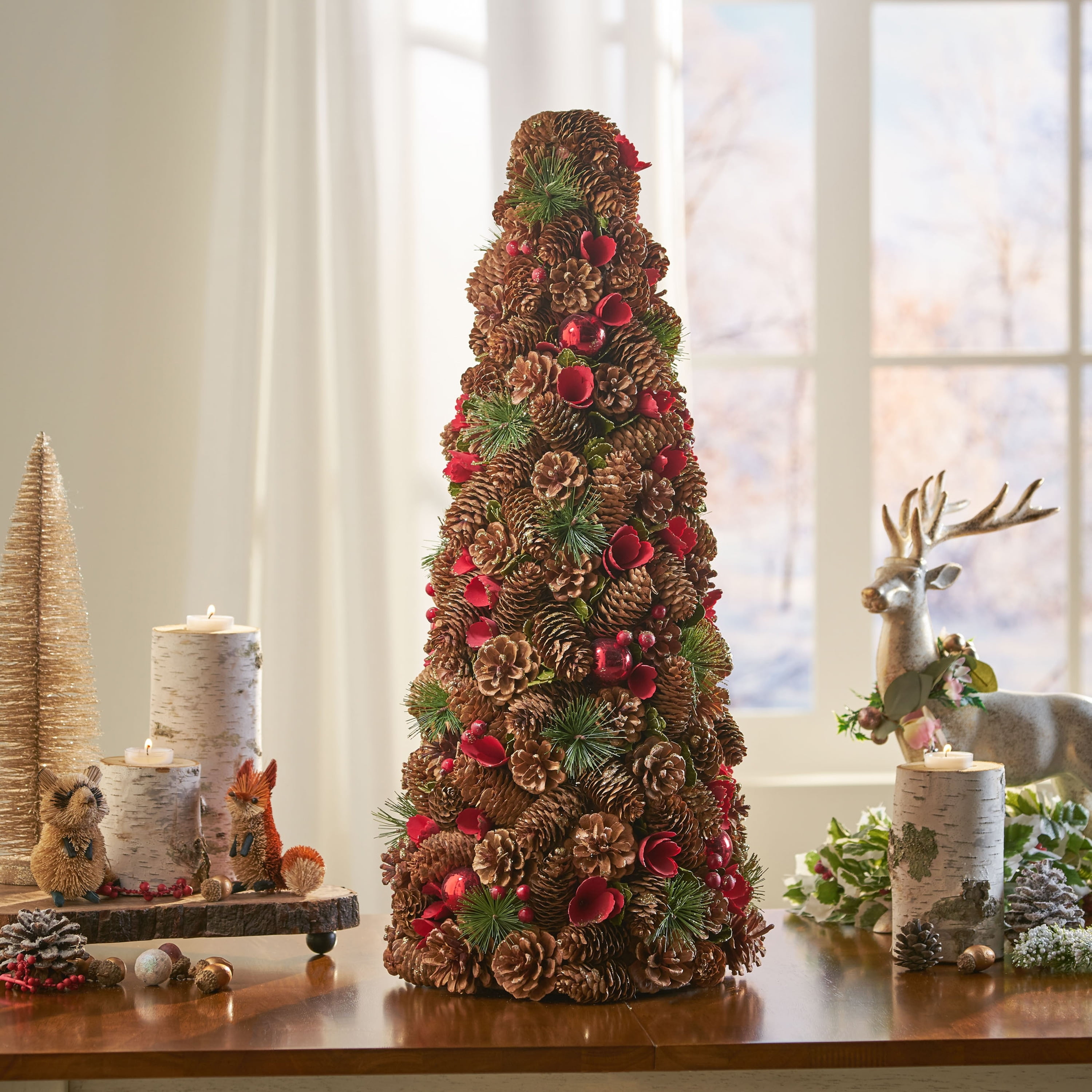 Christopher Knight Home Mariana Pre-Decorated Pine Cone and Glitter Artificial Tabletop ...