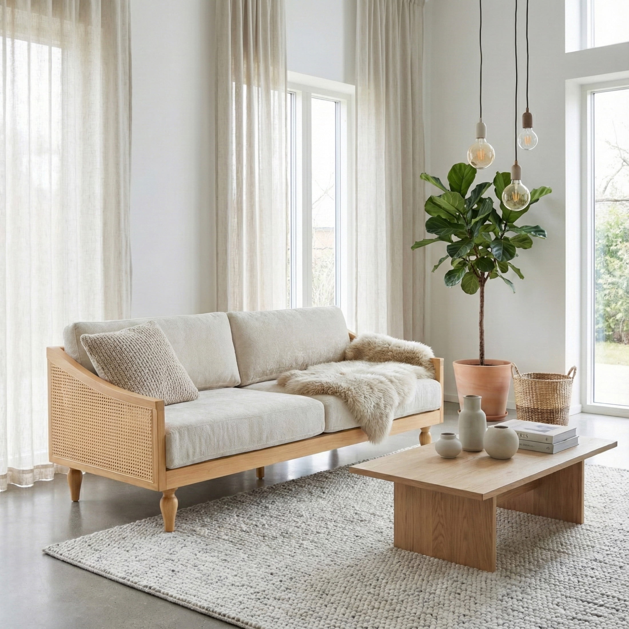 Christopher Knight Home Mid-Century 70.9" Loveseat Sofa with Rattan ...