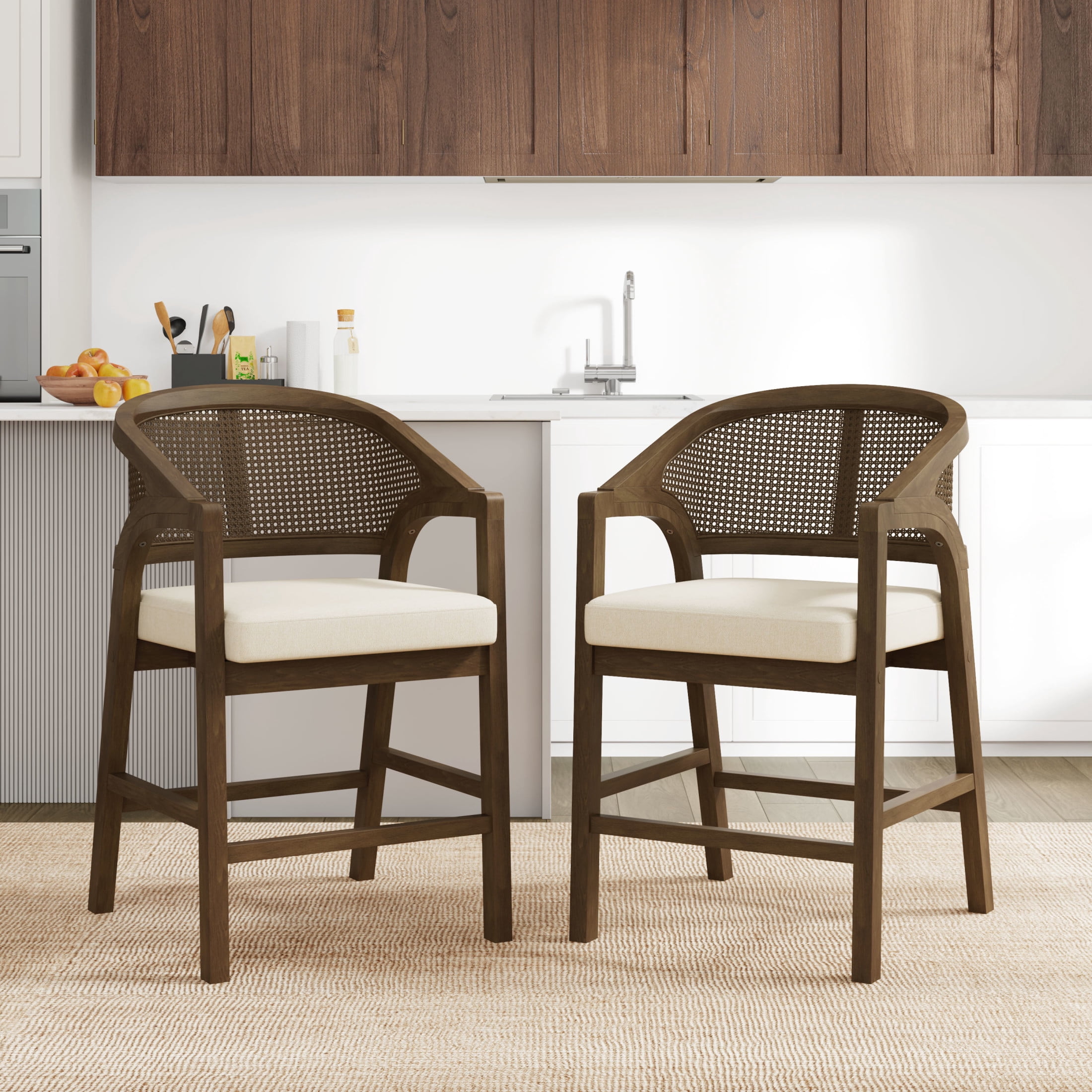 Christopher Knight Home Mid-Century Modern 24" Counter Stools, Cane ...