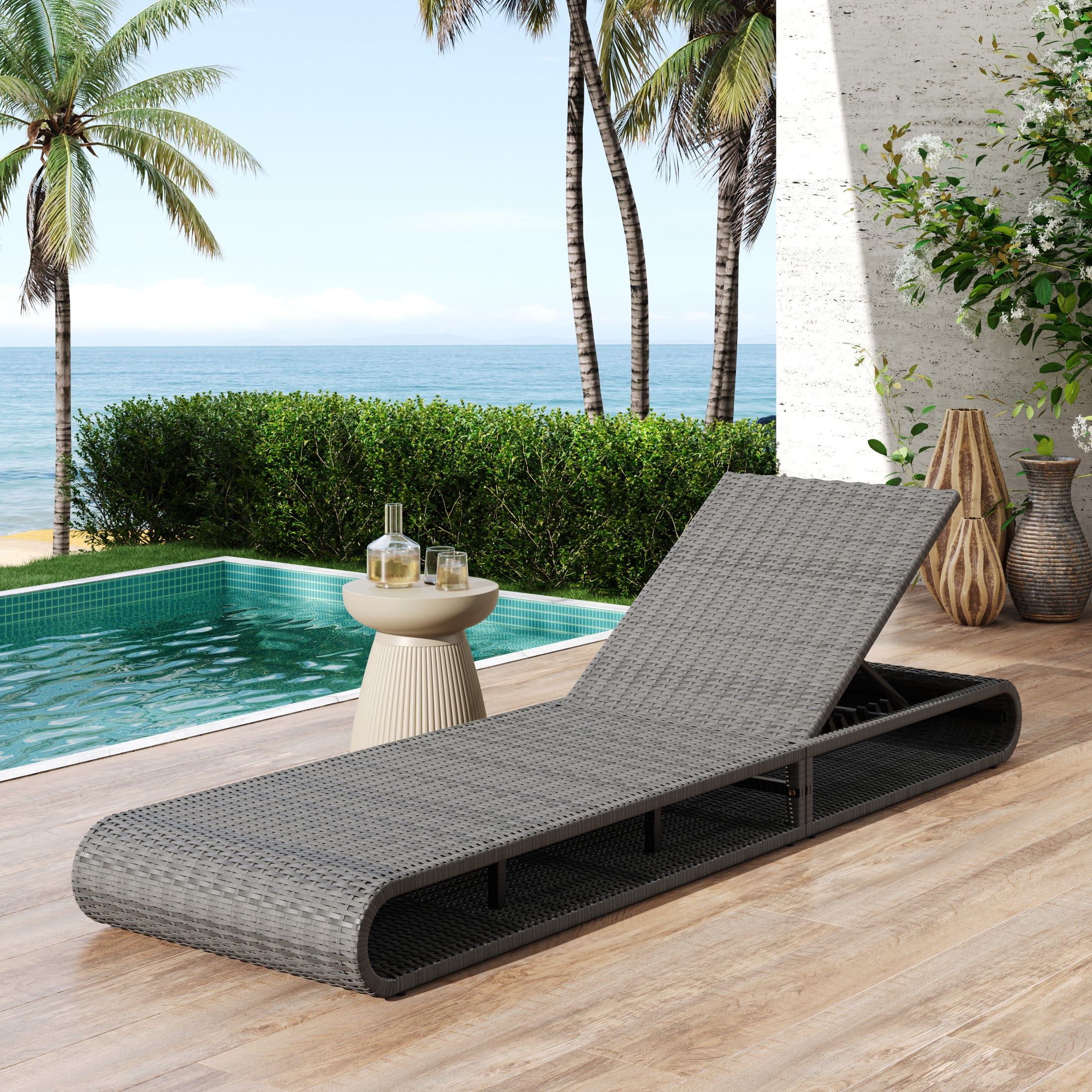 Christopher Knight Home Minimalist Outdoor PE Rattan Chaise Lounge ...