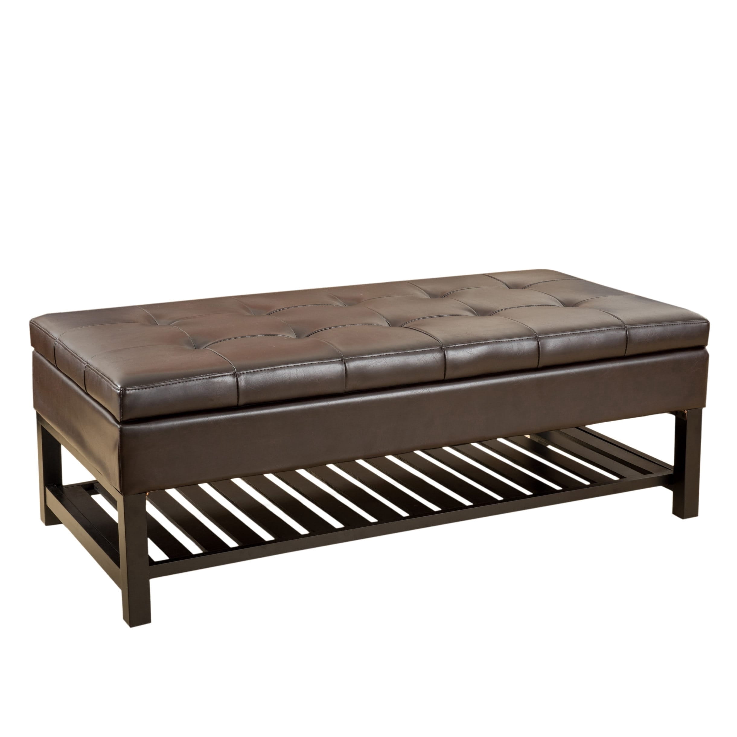 GDF Studio Kilbourne Tufted Leather Ottoman Bench with Storage and Rack ...