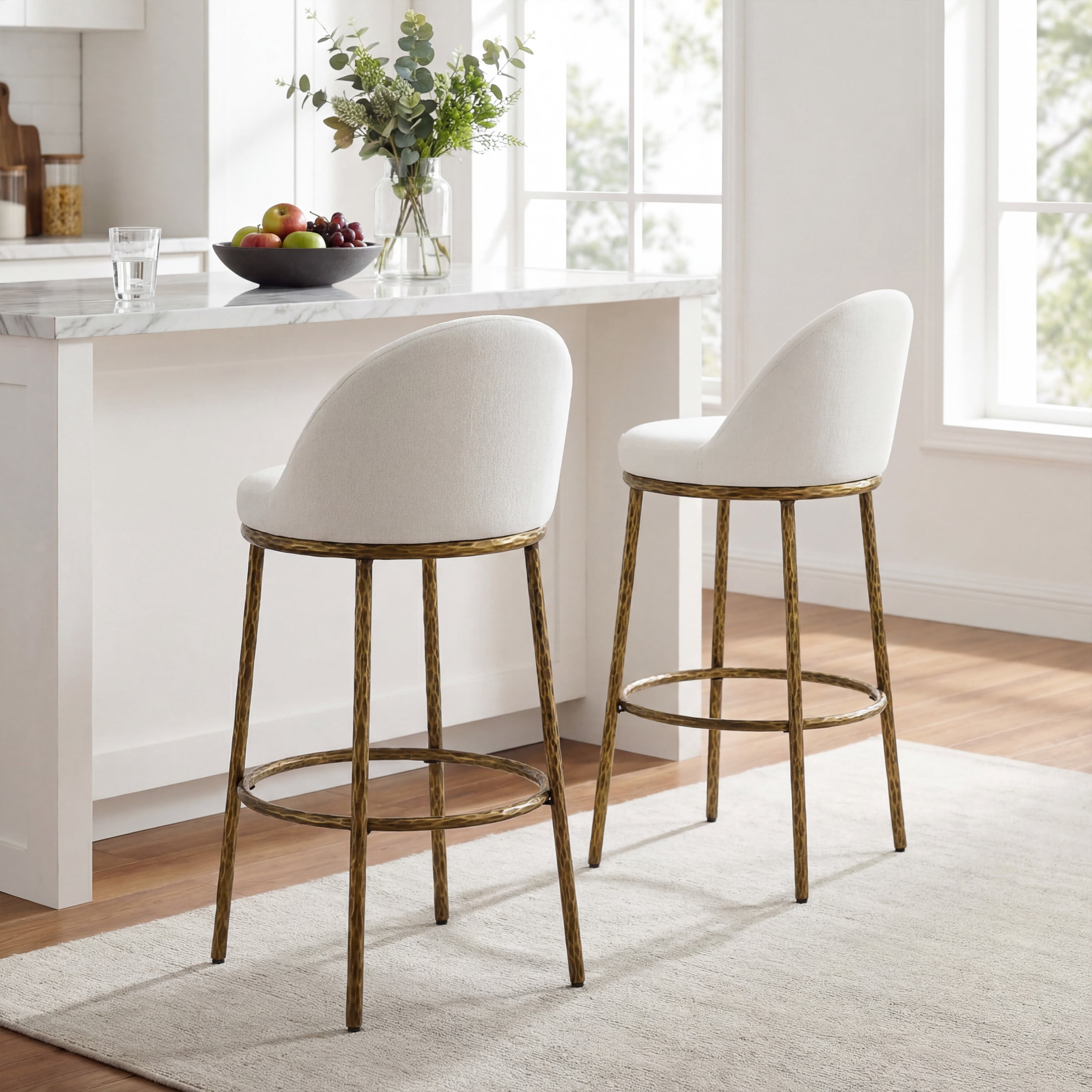 Christopher Knight Home Modern Beige Upholstered Bar Stool with Forged ...