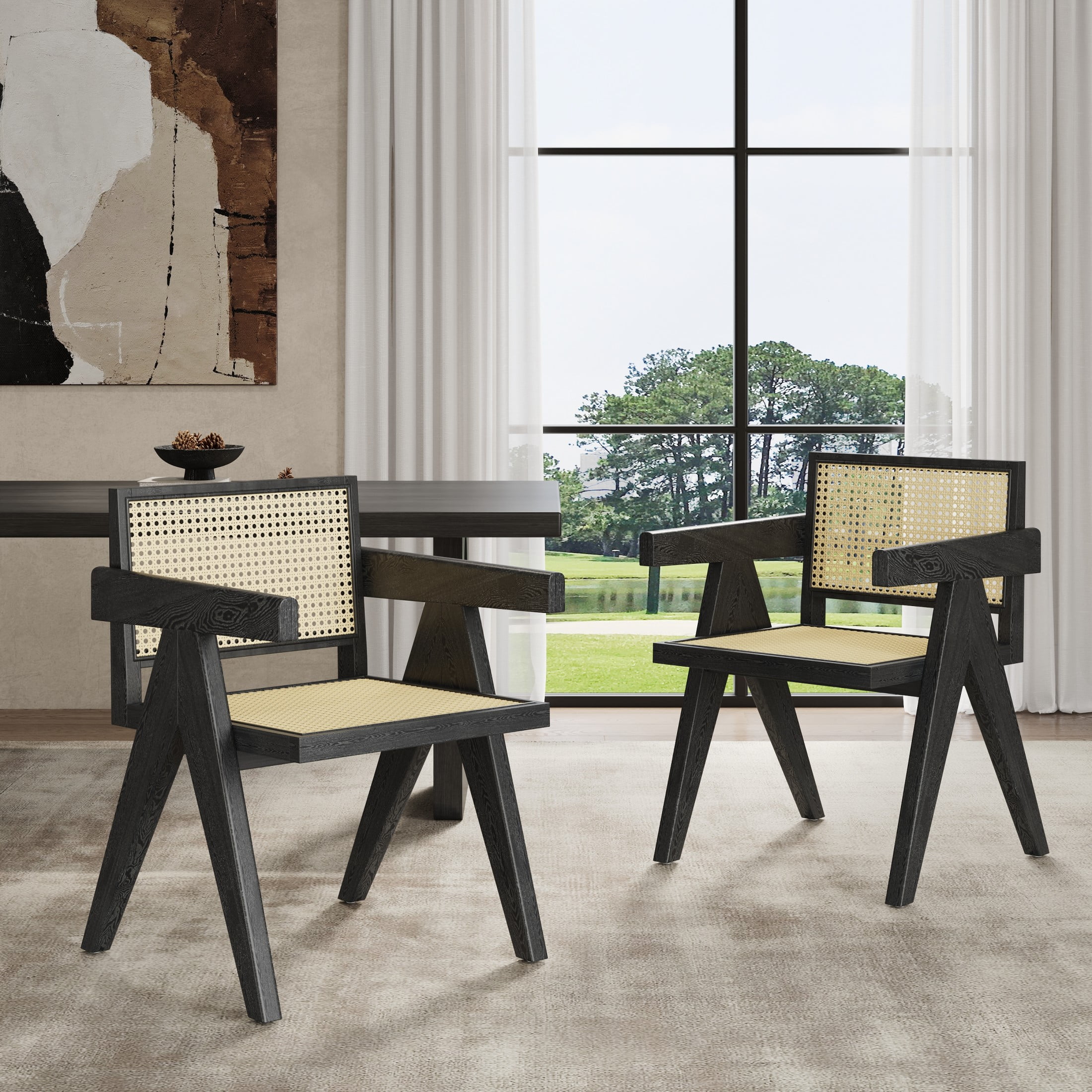Christopher Knight Home Modern Dining Chairs with Woven Cane Seats ...