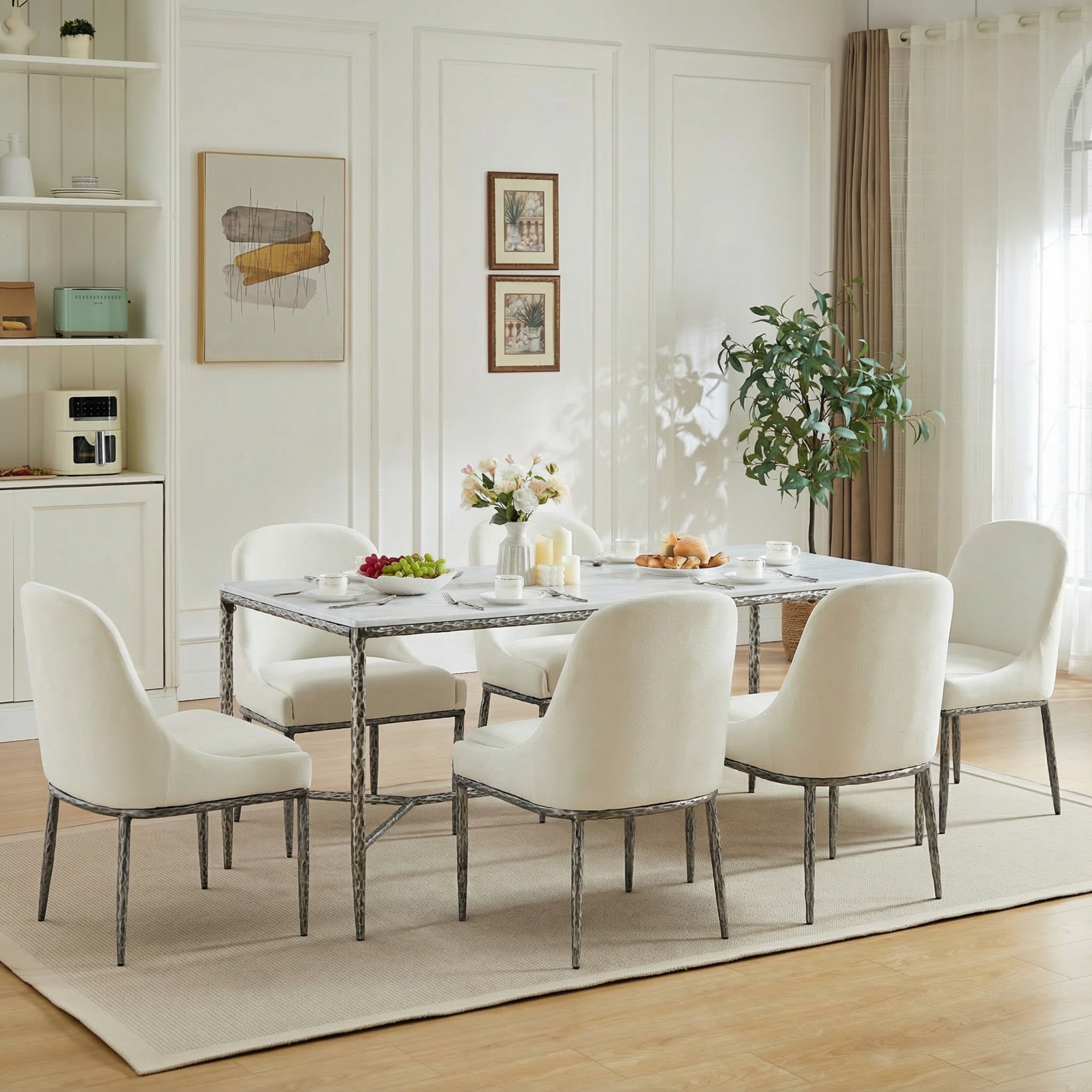 Christopher Knight Home Modern Dining Set for 6, Marble Top Table with ...