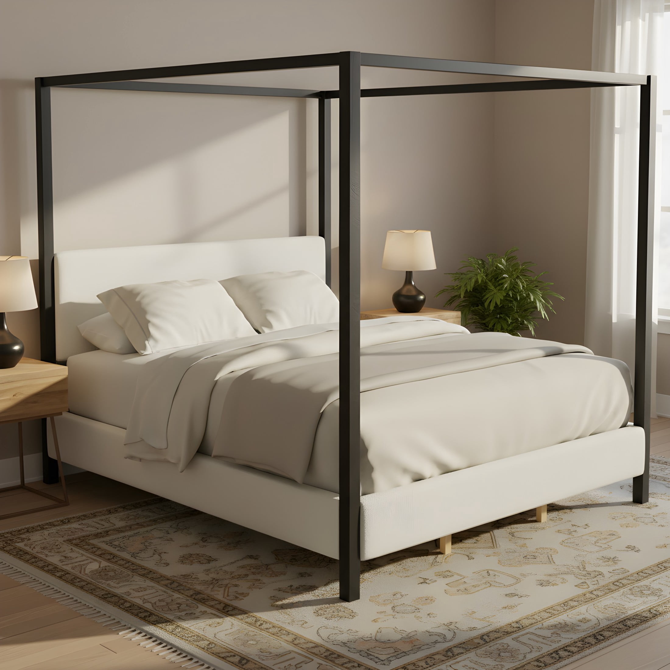 Christopher Knight Home Modern King Metal Canopy Bed Frame with Boucle ...