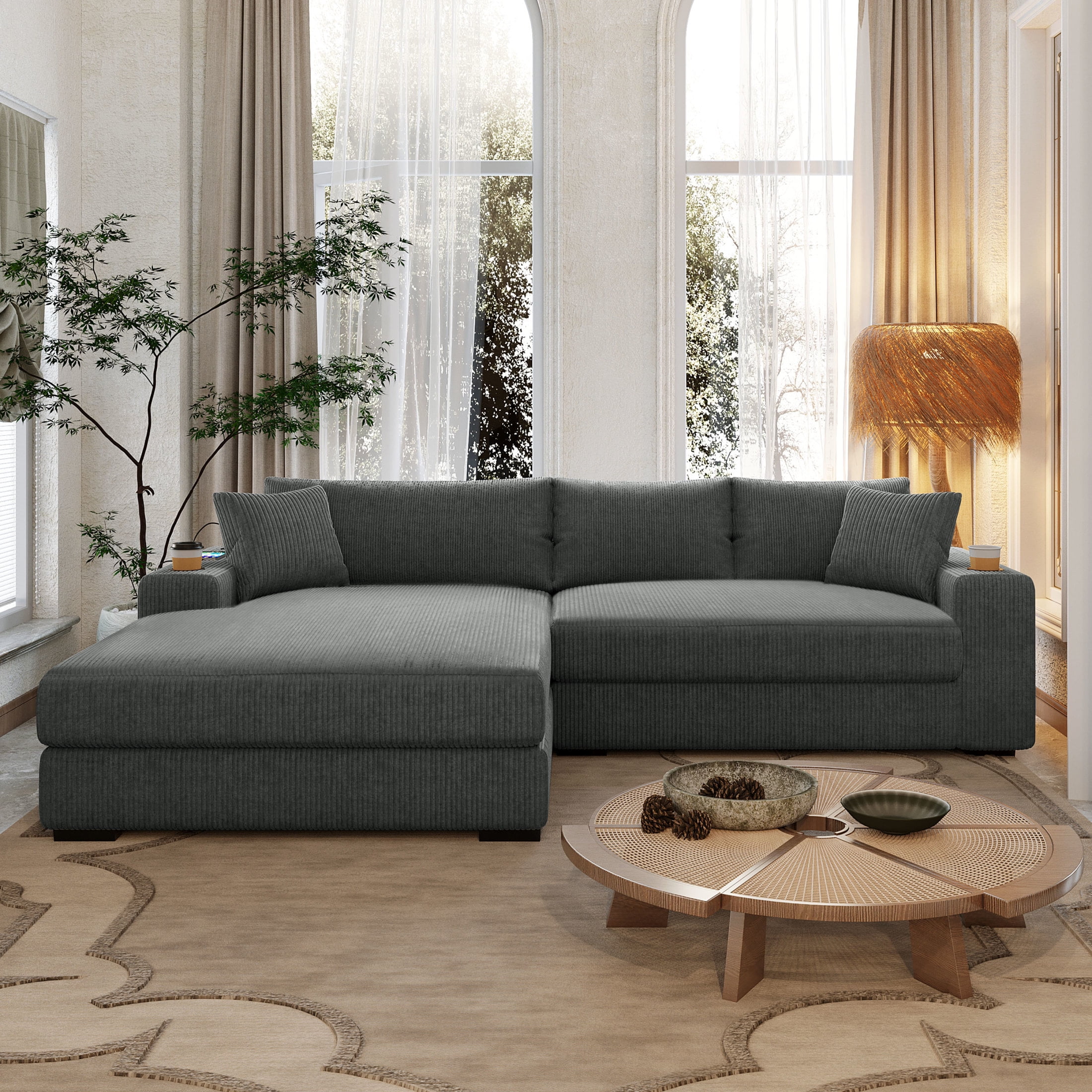 Christopher Knight Home Modern L-Shaped Sectional Sofa with Cup Holders ...