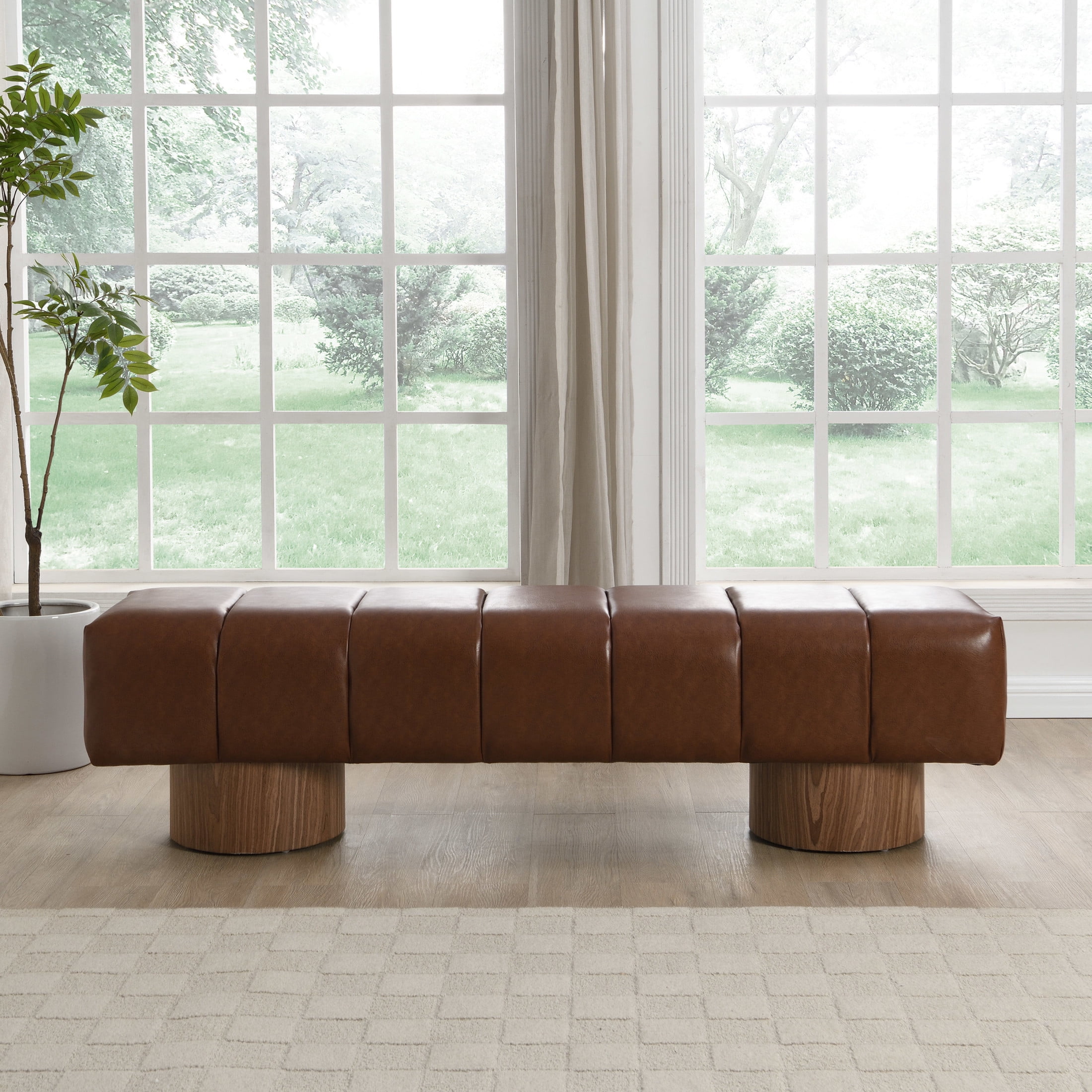 Christopher Knight Home Modern Mid-Century 64" PU Tufted Ottoman Bench ...