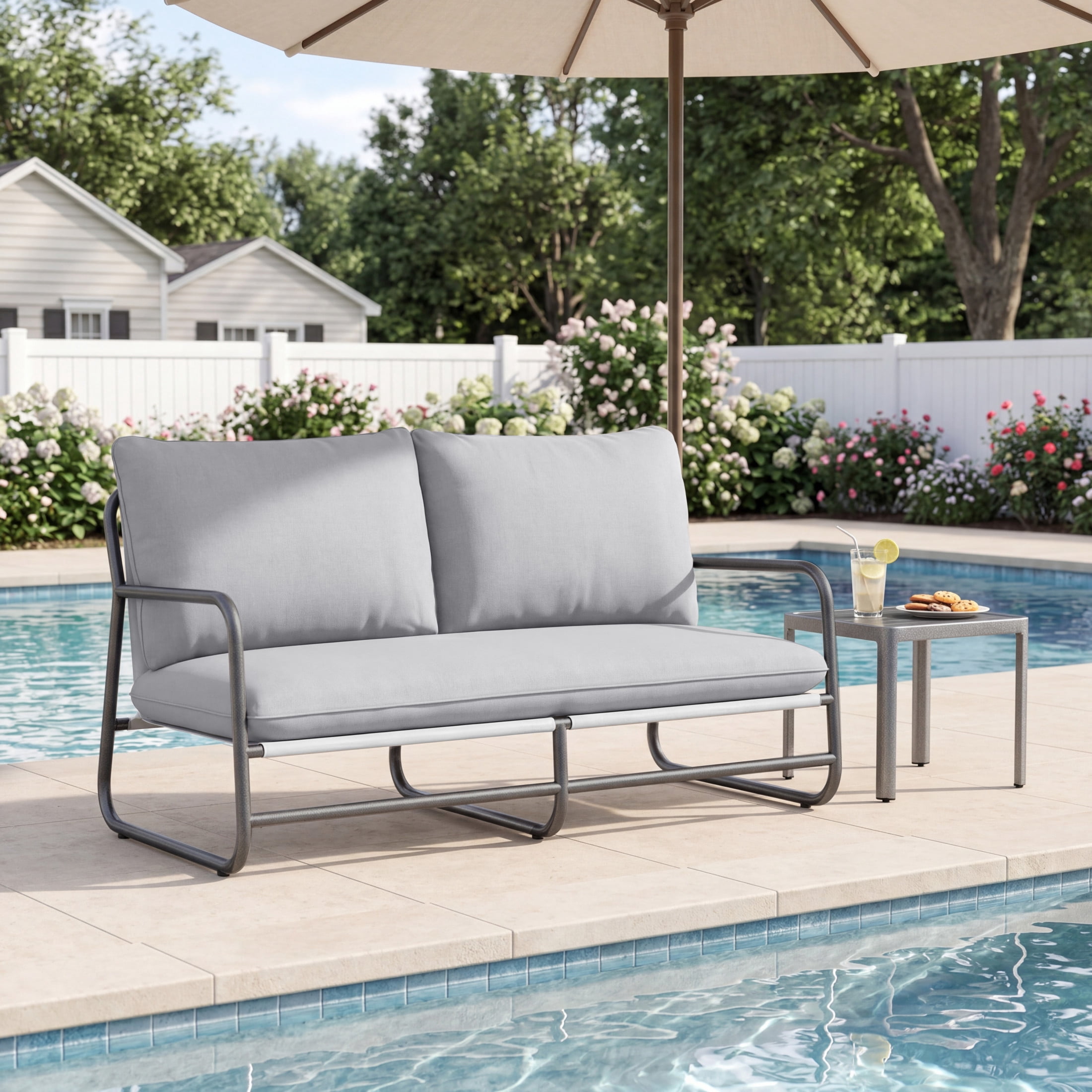 Christopher Knight Home Modern Patio Outdoor Aluminum Loveseat with ...