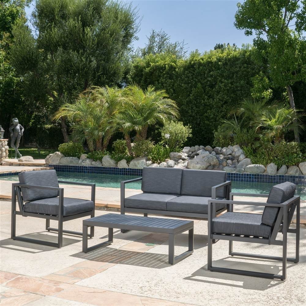 Christopher Knight Home Navan Outdoor 4-piece Conversation Set by Black/Dark Grey - Walmart.com