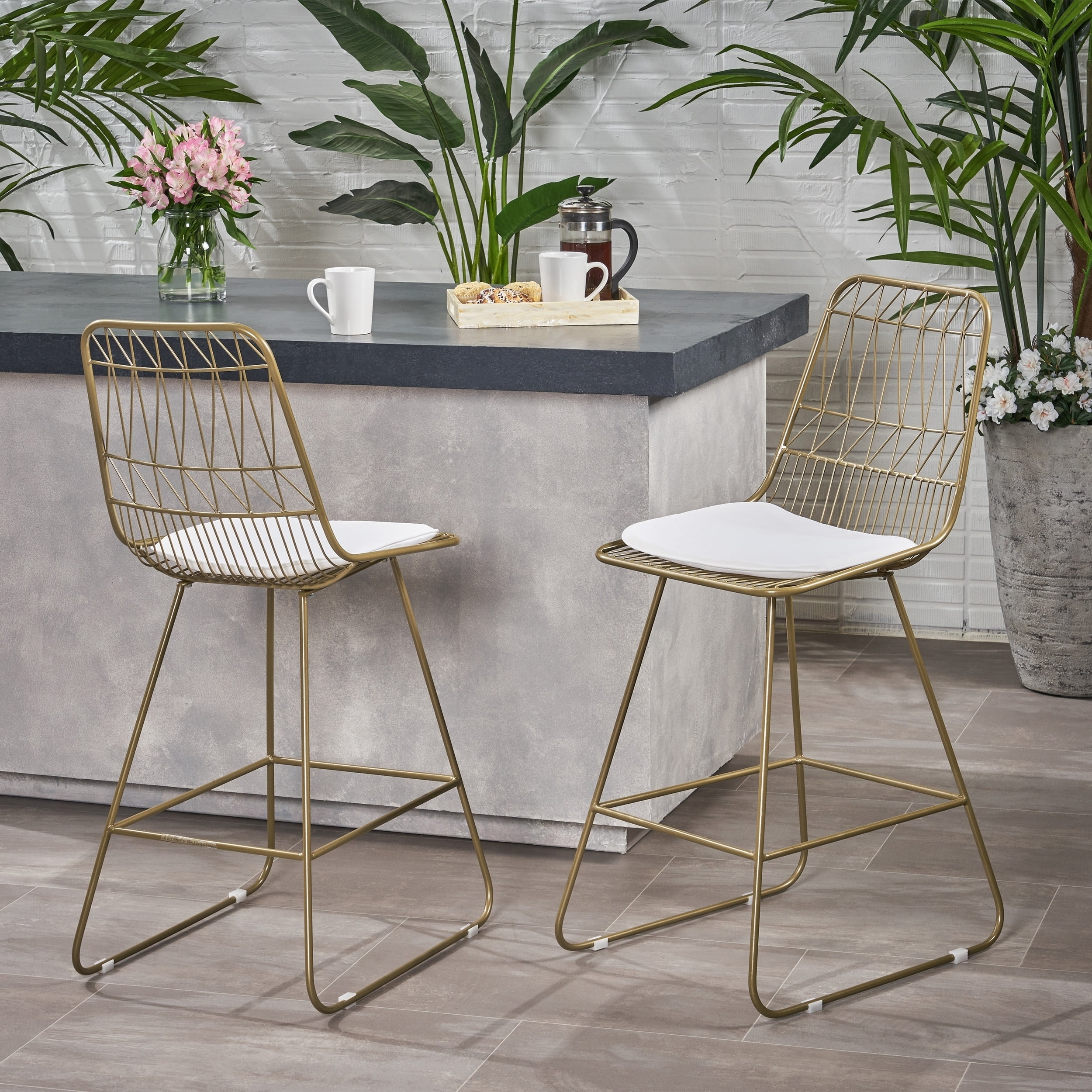 Christopher Knight Home Niez Outdoor Wire Counter Stools with Cushions ...
