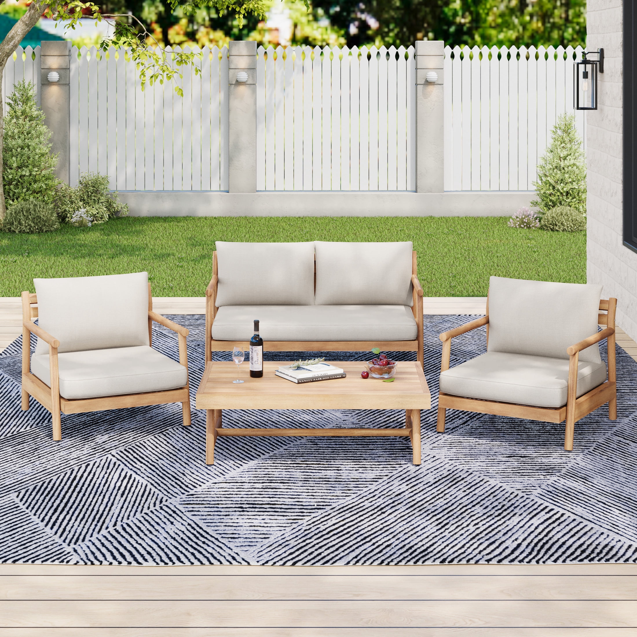 Christopher Knight Home Outdoor 4-Piece Wood Conversation Set with ...