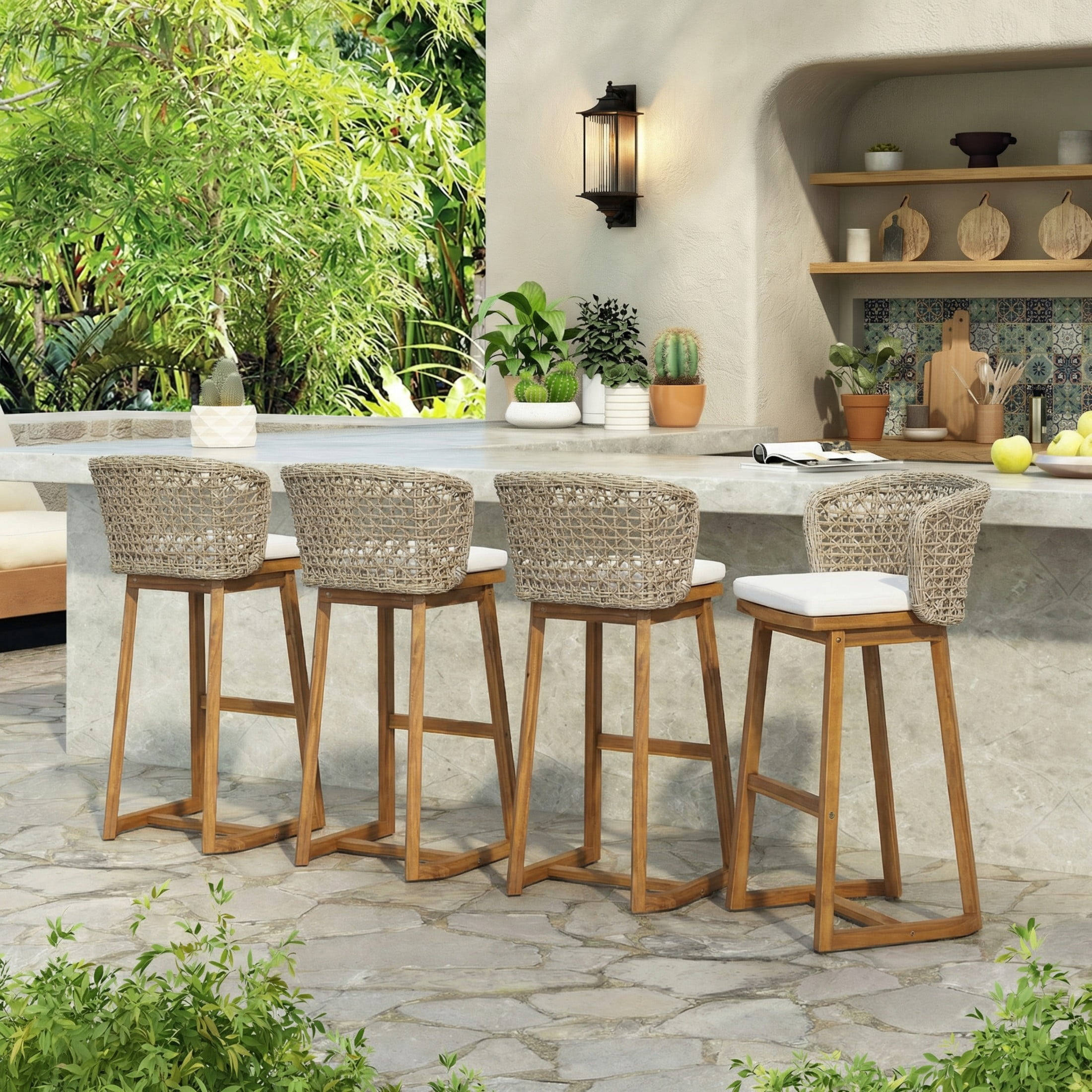 Christopher Knight Home Outdoor Acacia Wood Bar Stools, Wicker Chairs ...