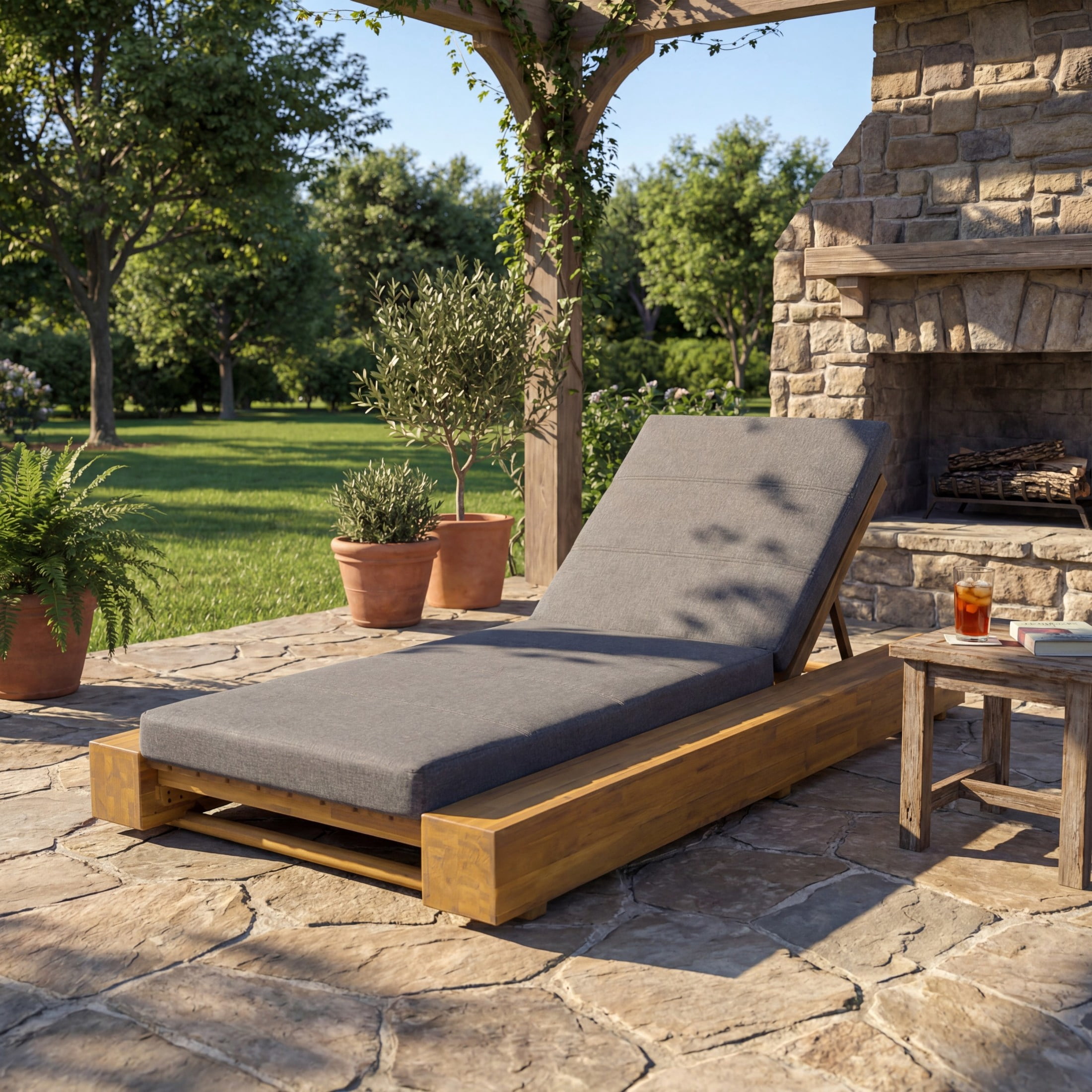 Christopher Knight Home Outdoor Acacia Wood Chaise Lounge with Cushion ...