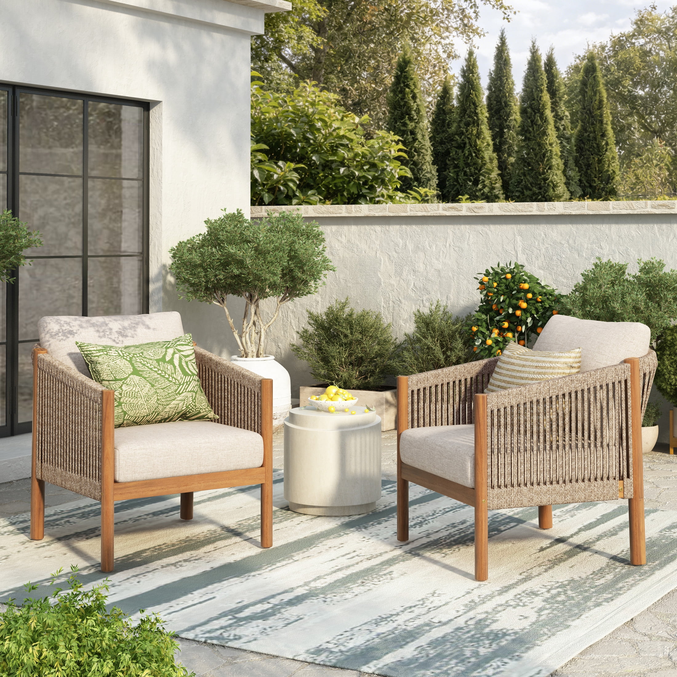 Christopher Knight Home Outdoor Acacia Wood Club Chair with Rope Back ...