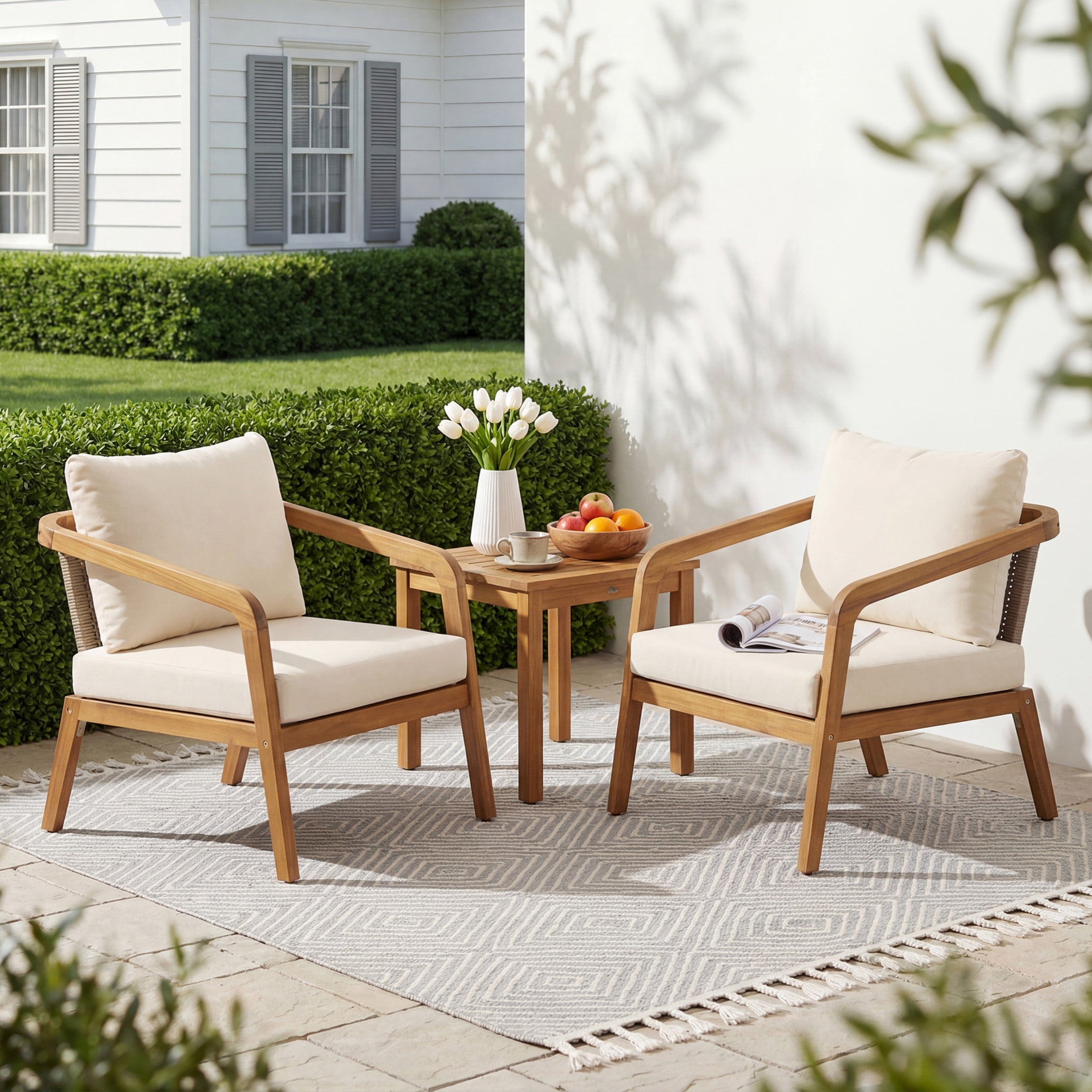 Christopher Knight Home Outdoor Acacia Wood Club Chair with Wicker Back ...