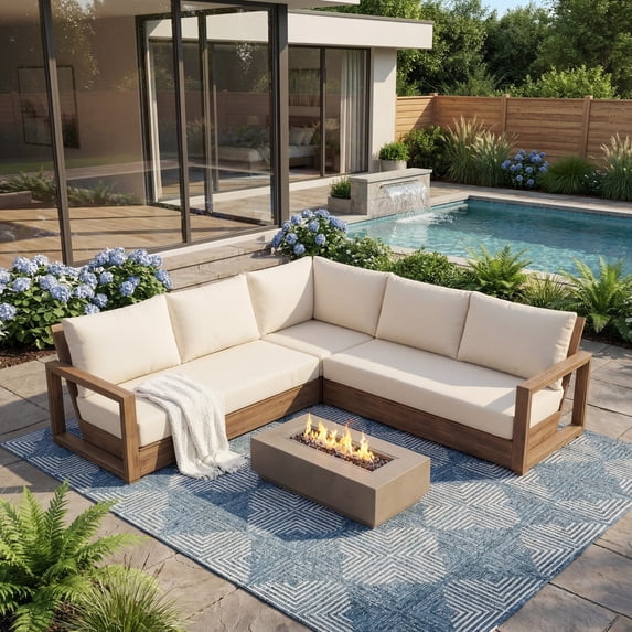 Christopher Knight Home Outdoor Acacia Wood L-Shaped Sectional Sofa ...