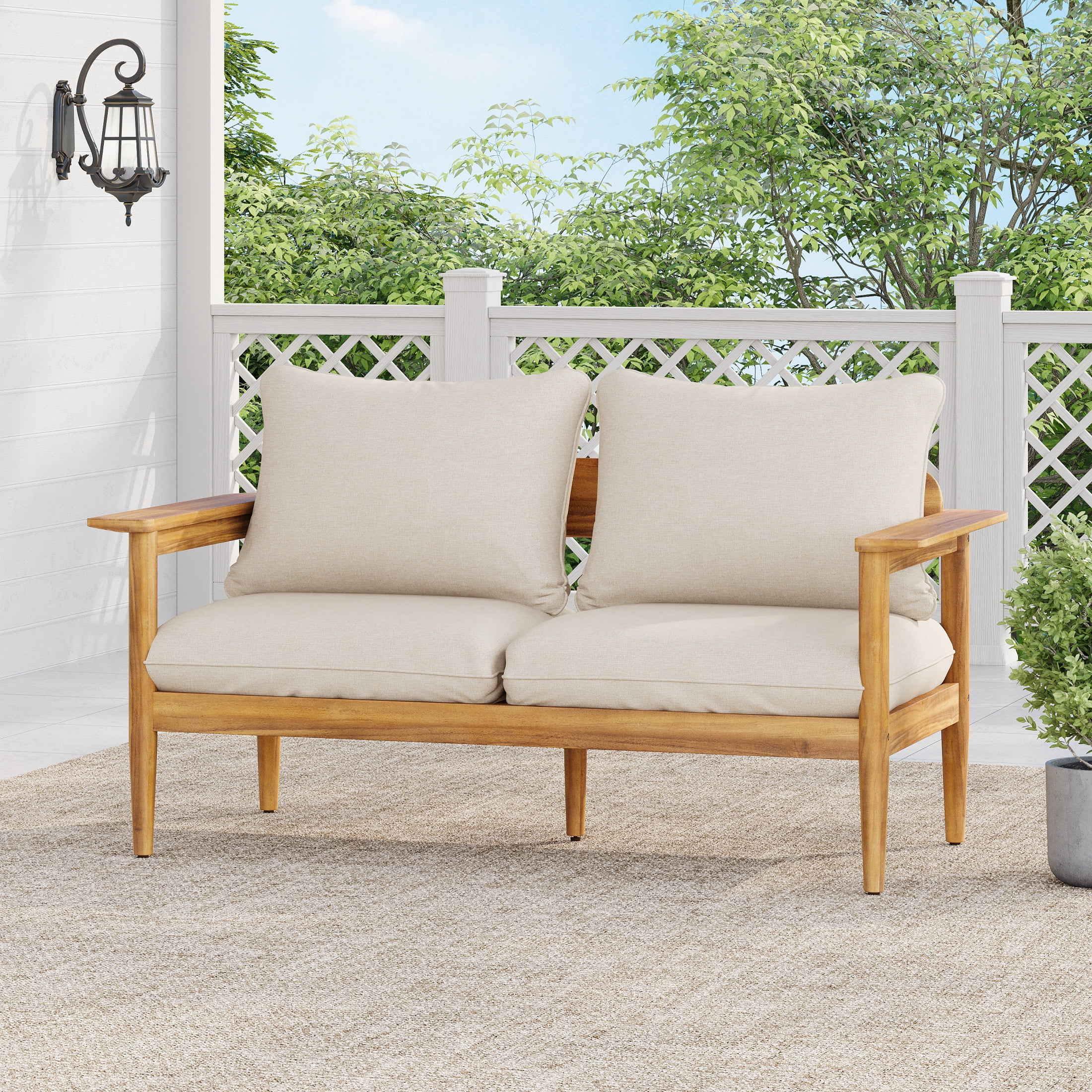 Christopher Knight Home Outdoor Loveseat, Solid Wood Frame with Wide ...