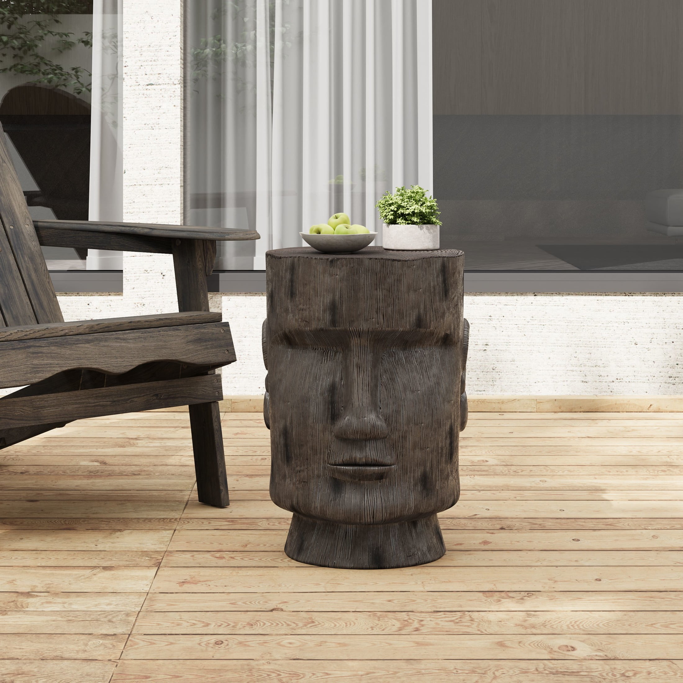 Christopher Knight Home Outdoor Moai Statue Side Table, MGO Pedestal ...