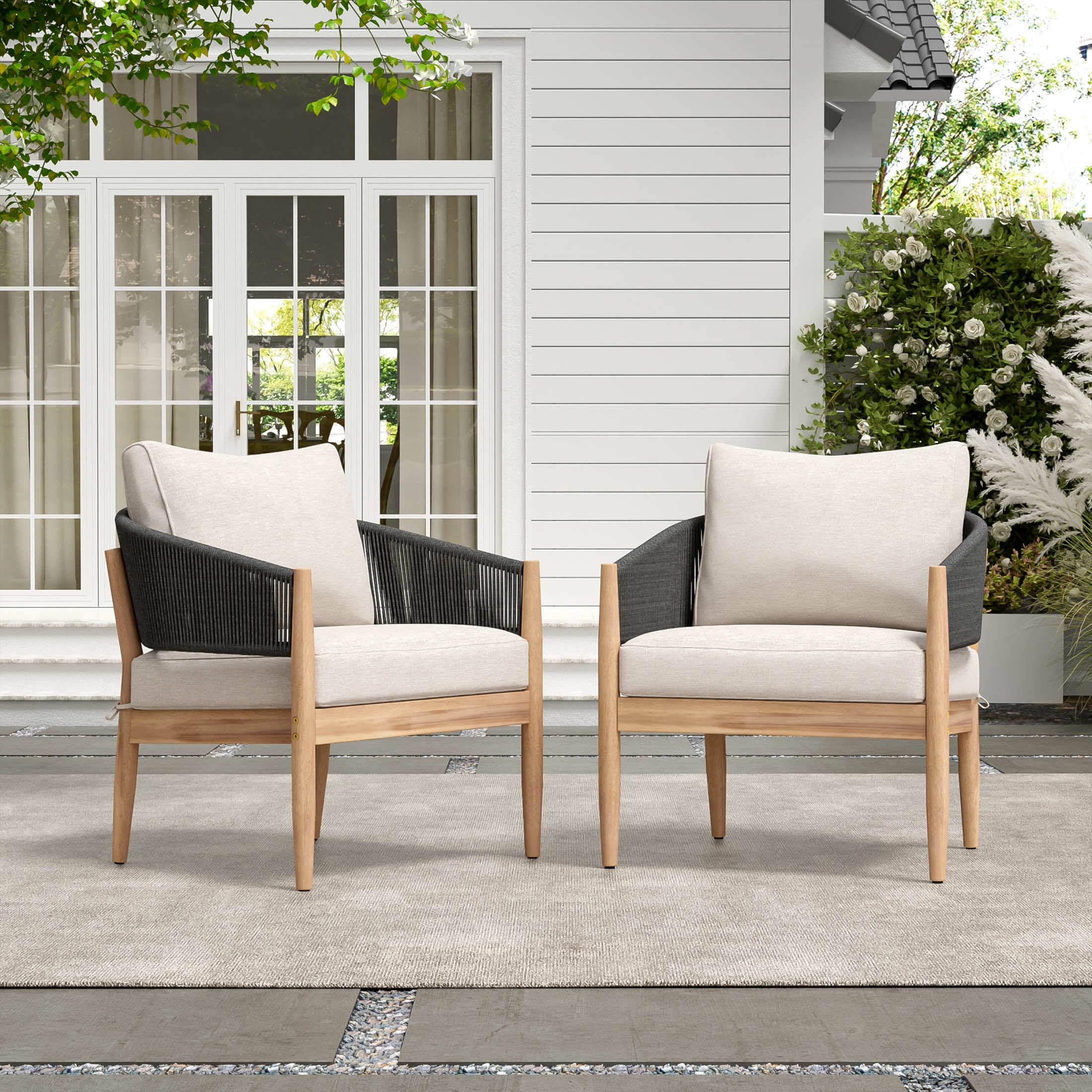 Christopher Knight Home Outdoor Patio Club Chairs, Wood Frame with ...
