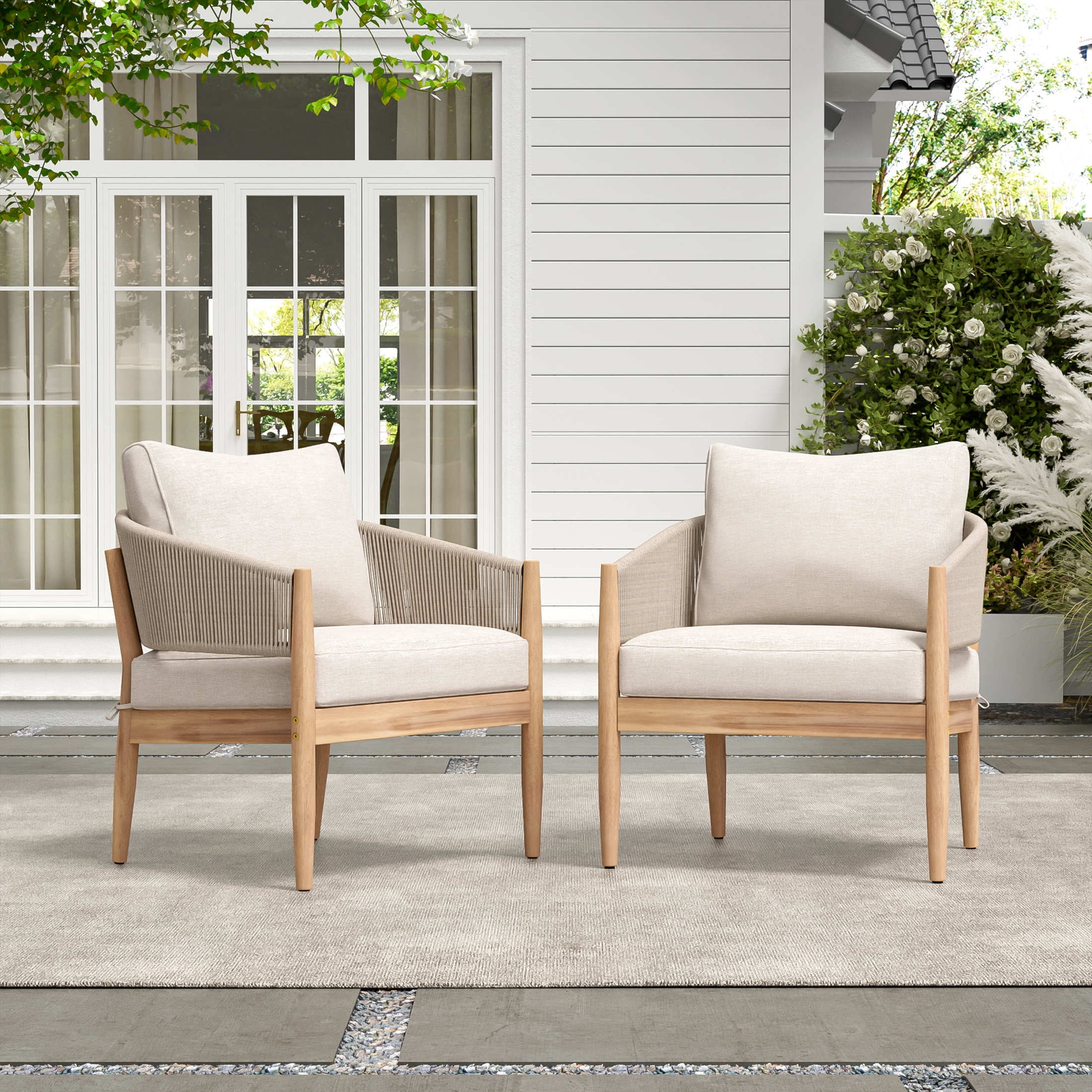 Christopher Knight Home Outdoor Patio Club Chairs, Wood Frame with ...