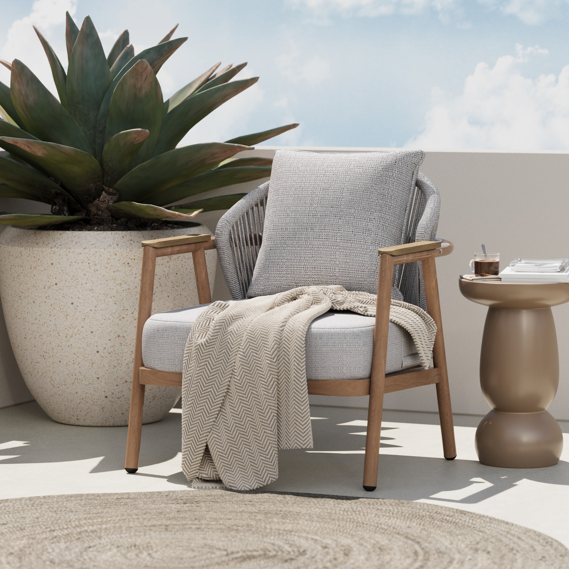 Christopher Knight Home Outdoor Rope Club Chair with Taupe Cushion ...