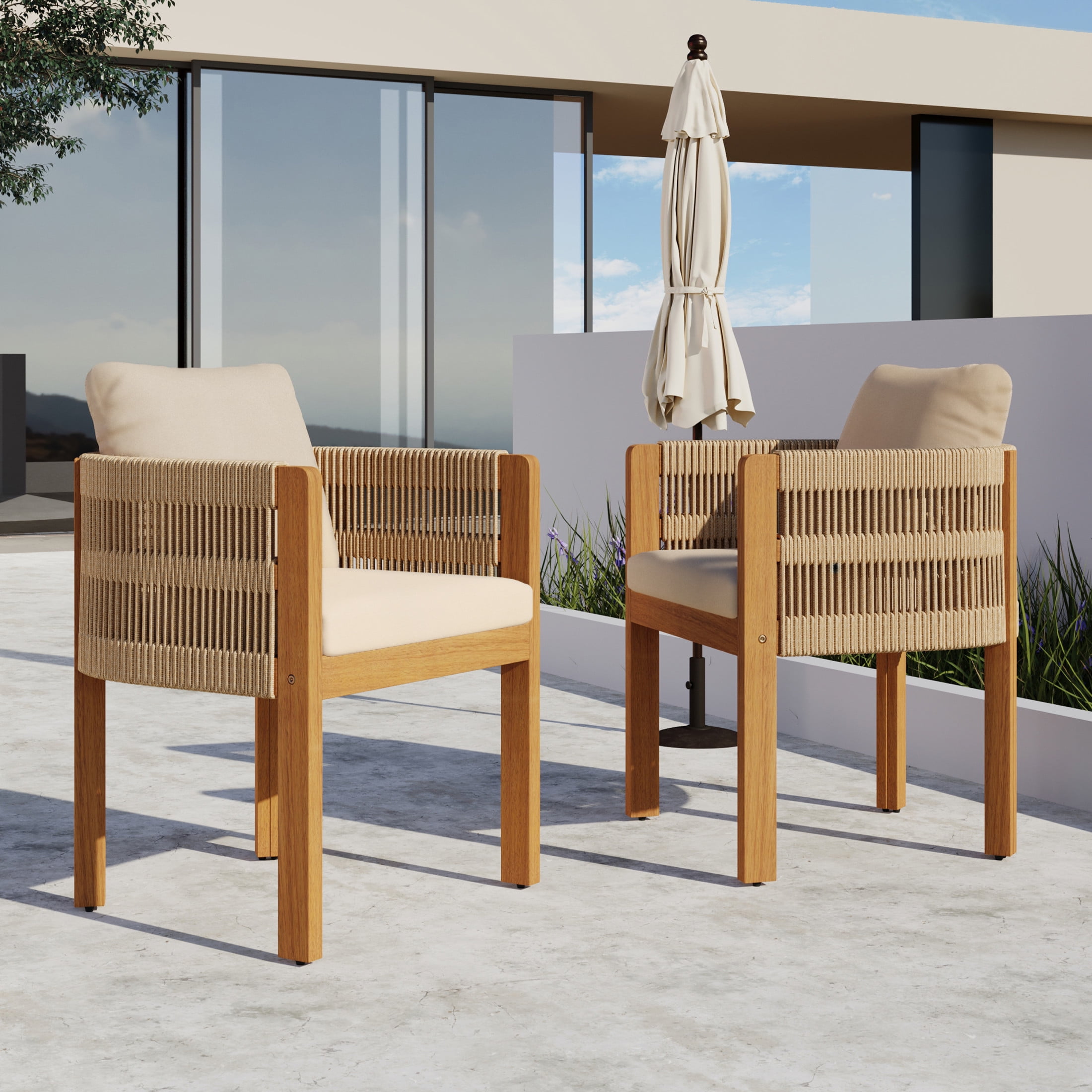 Christopher Knight Home Outdoor Wood Dining Chairs with Rope-Wrapped ...