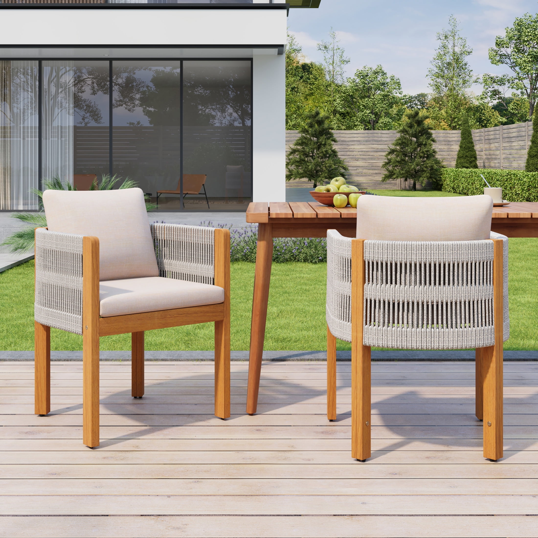 Christopher Knight Home Outdoor Wood Dining Chairs with Rope-Wrapped ...