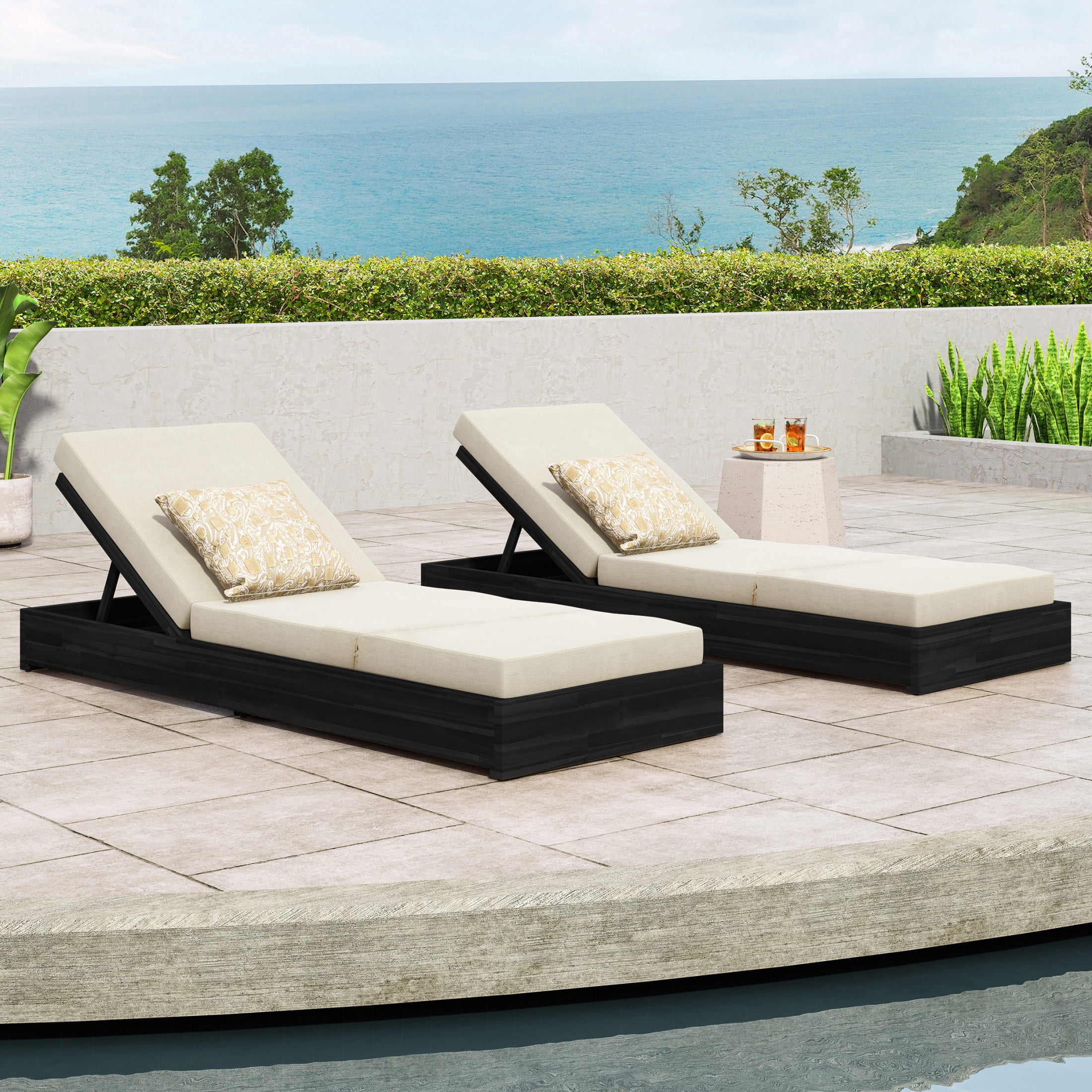 Christopher Knight Home Patio Chaise Lounges with Cushions, Solid Wood ...