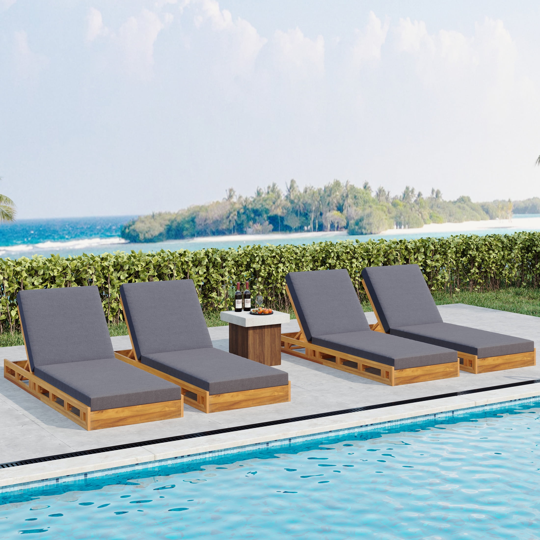 Christopher Knight Home Patio Wood Chaise Lounge with Adjustable ...
