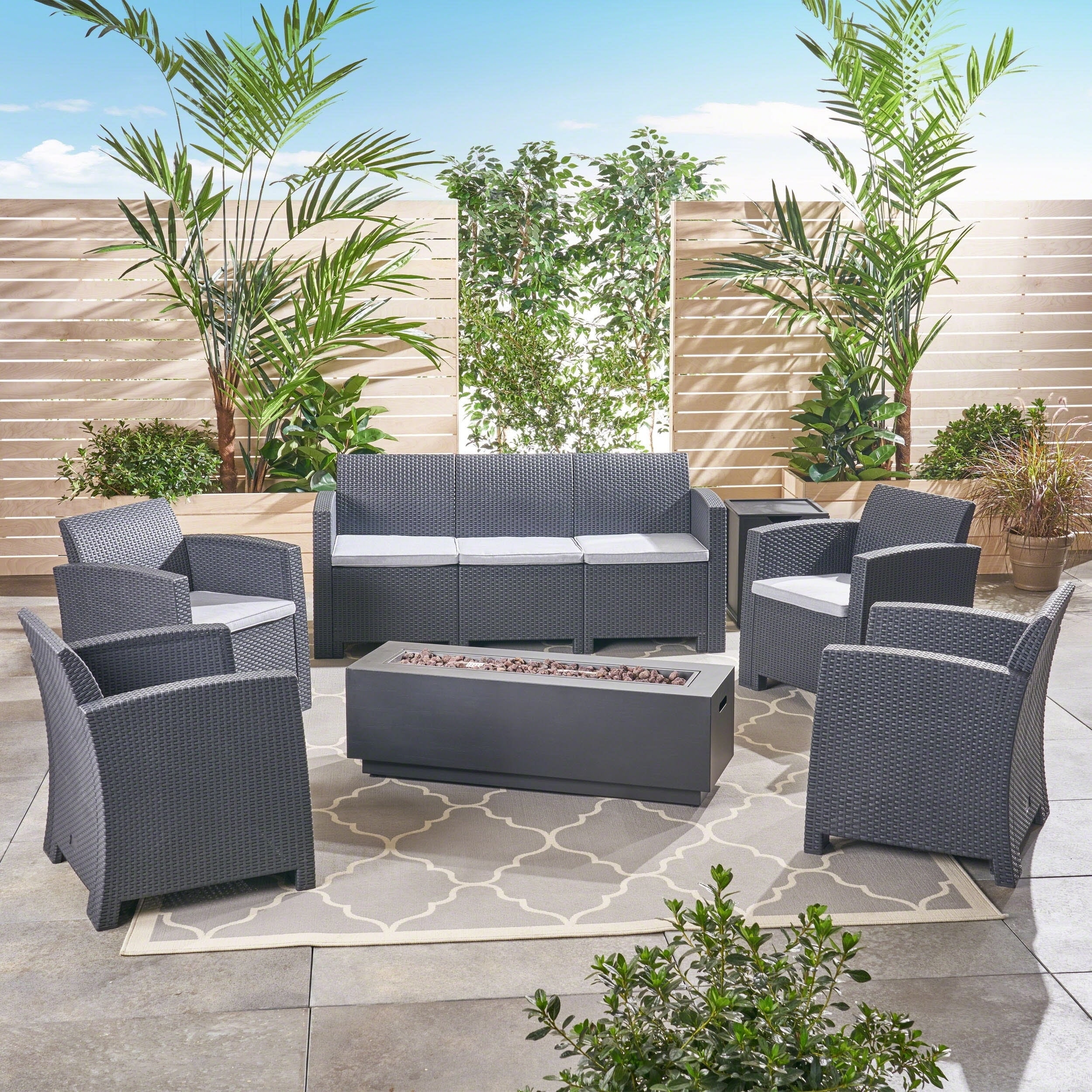 Christopher Knight Home Rensing Outdoor 7-Seater Wicker Print Chat Set ...