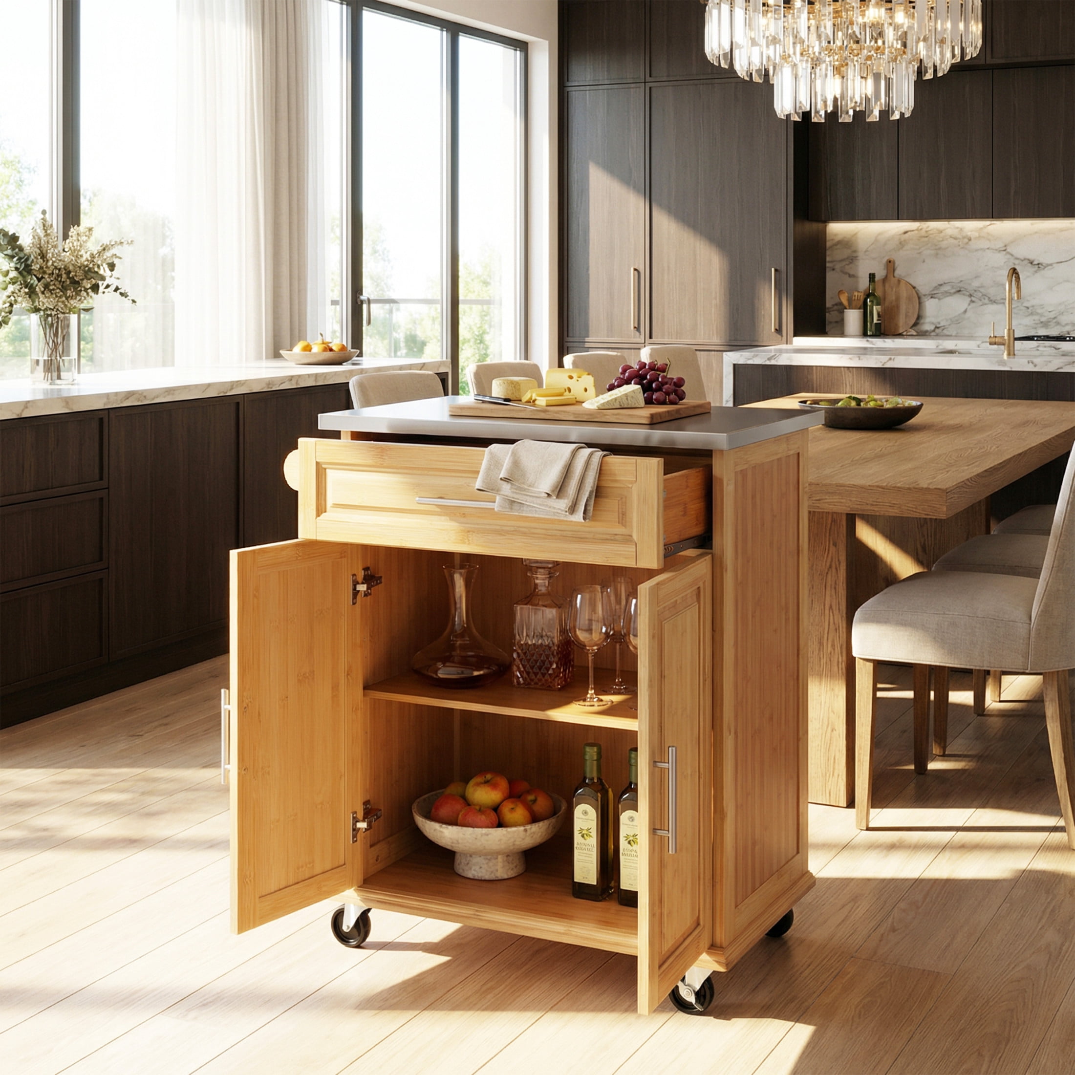 Christopher Knight Home Rolling Kitchen Cart with Stainless Steel Top ...