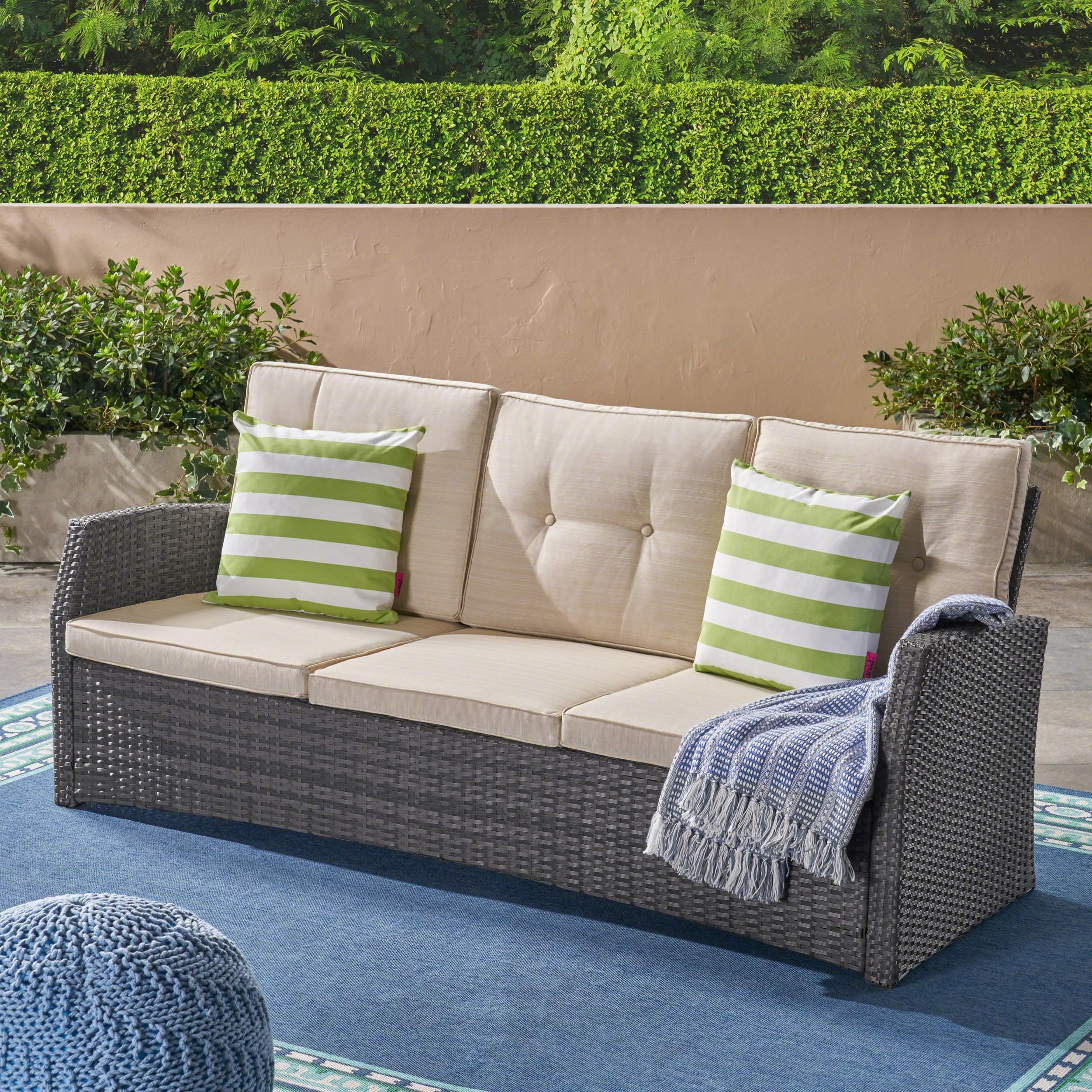 Christopher Knight Home Sanger Outdoor 3 Seater Wicker Sofa by Grey ...