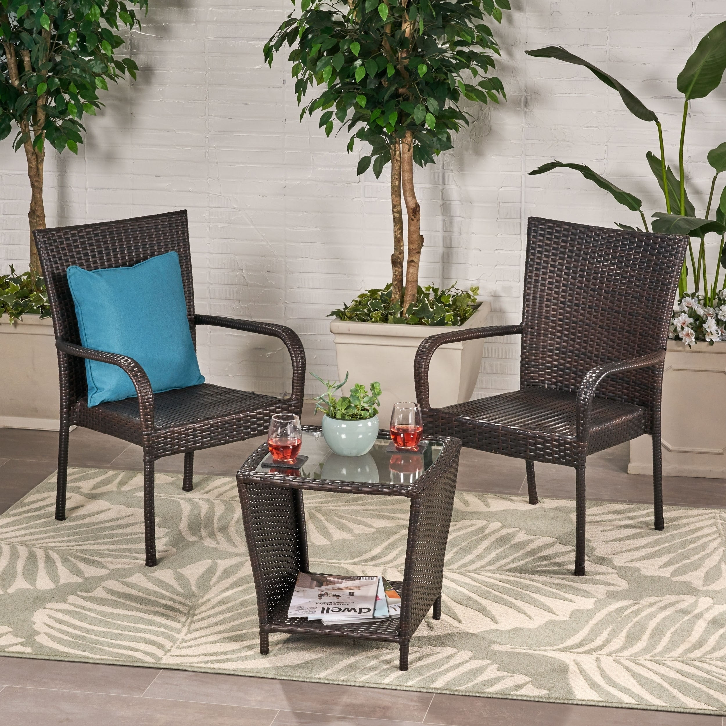 Christopher Knight Home Sarah Outdoor 3-piece Square Wicker Bistro Chat ...
