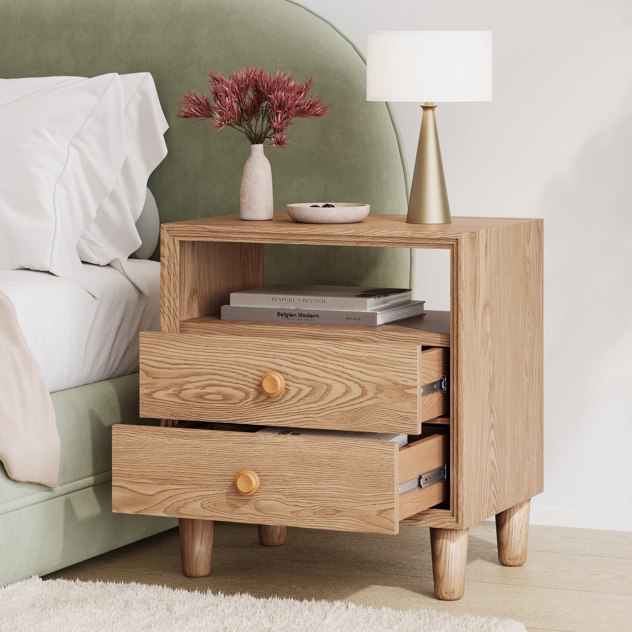 Christopher Knight Home Scandinavian 21.6" Wood Nightstand, 2-Drawer ...