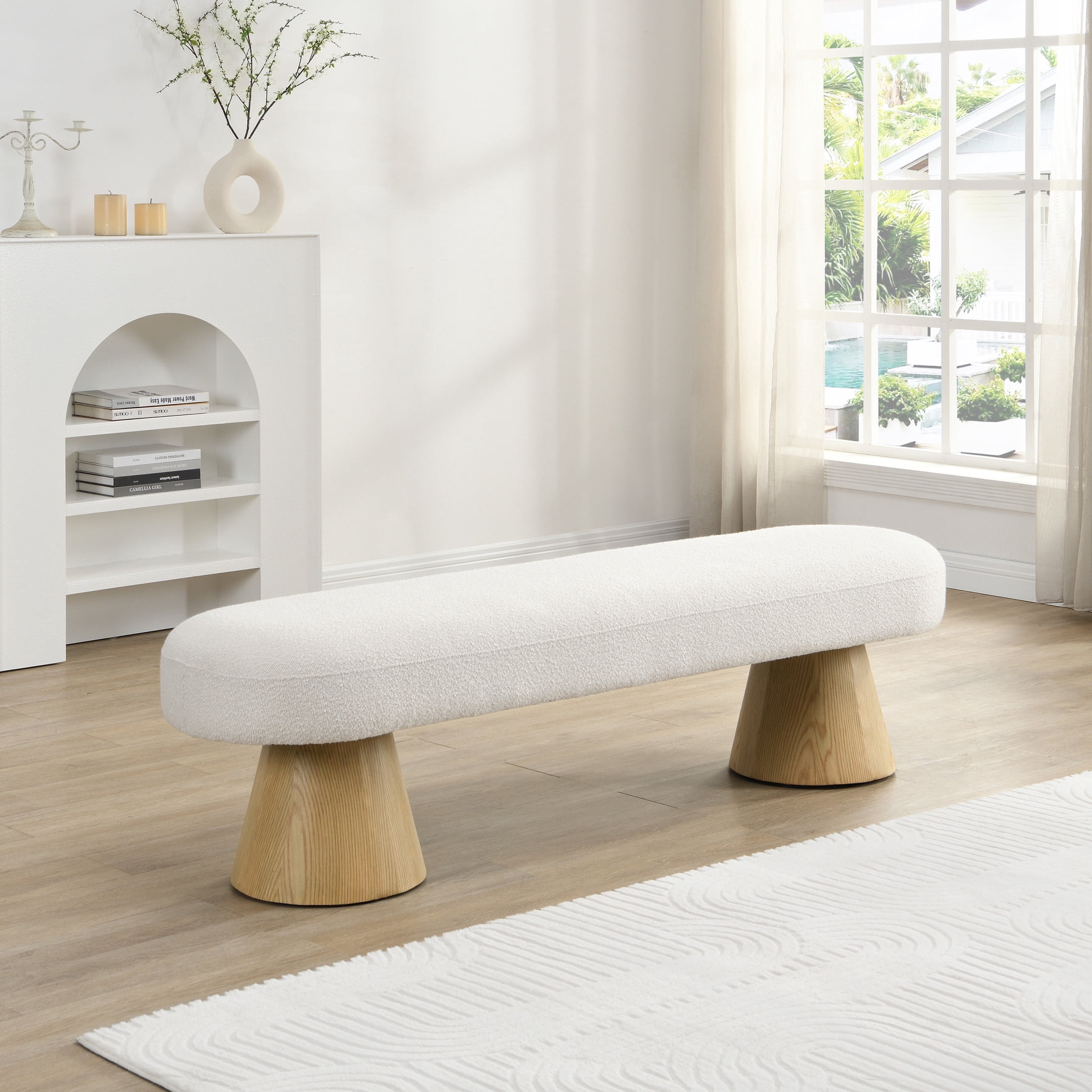 Christopher Knight Home Scandinavian 63" Entryway Bench, Boucle ...