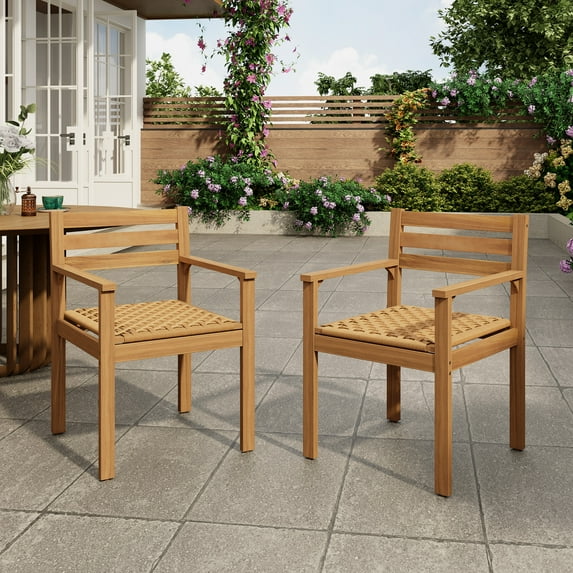 Christopher Knight Home Set of 2 Outdoor Dining Chairs with Woven Seats, Rustic Patio Armchairs ...