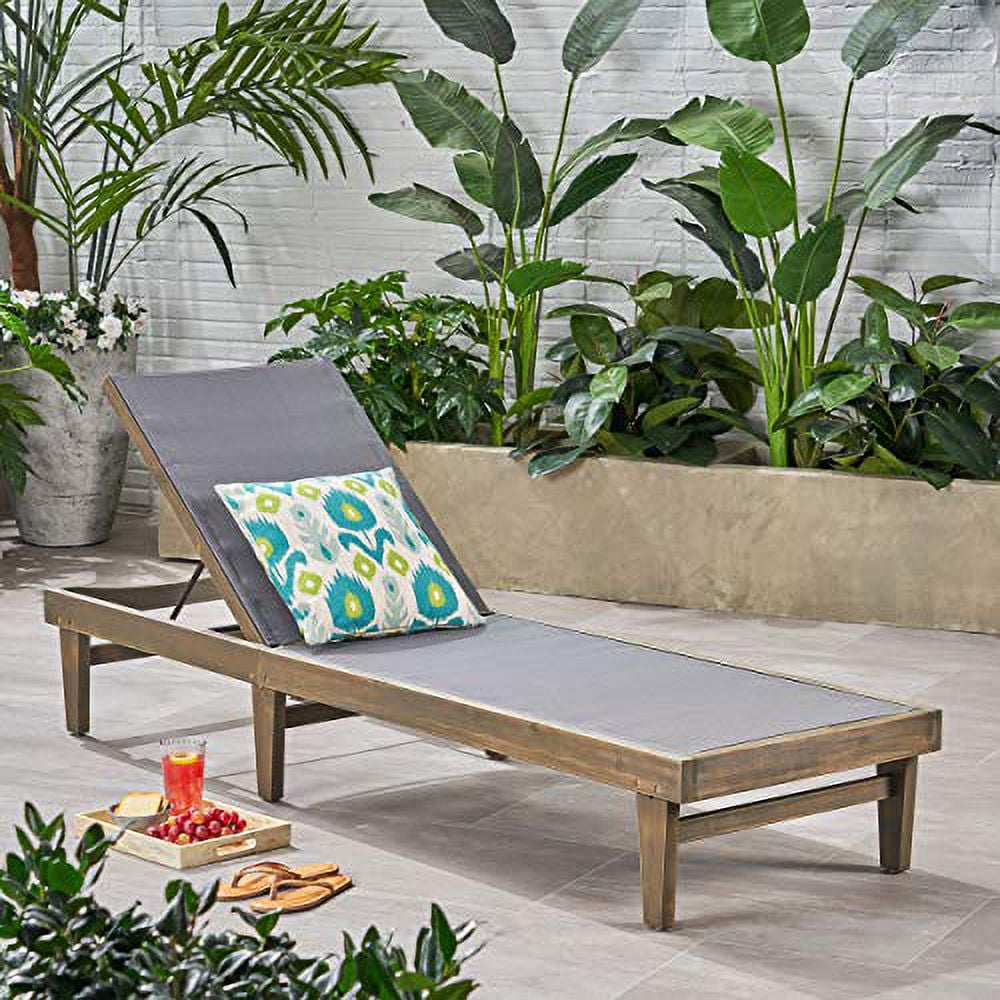 Christopher Knight Home Summerland Outdoor Mesh Chaise Lounge with Acacia Wood Frame, Grey ...