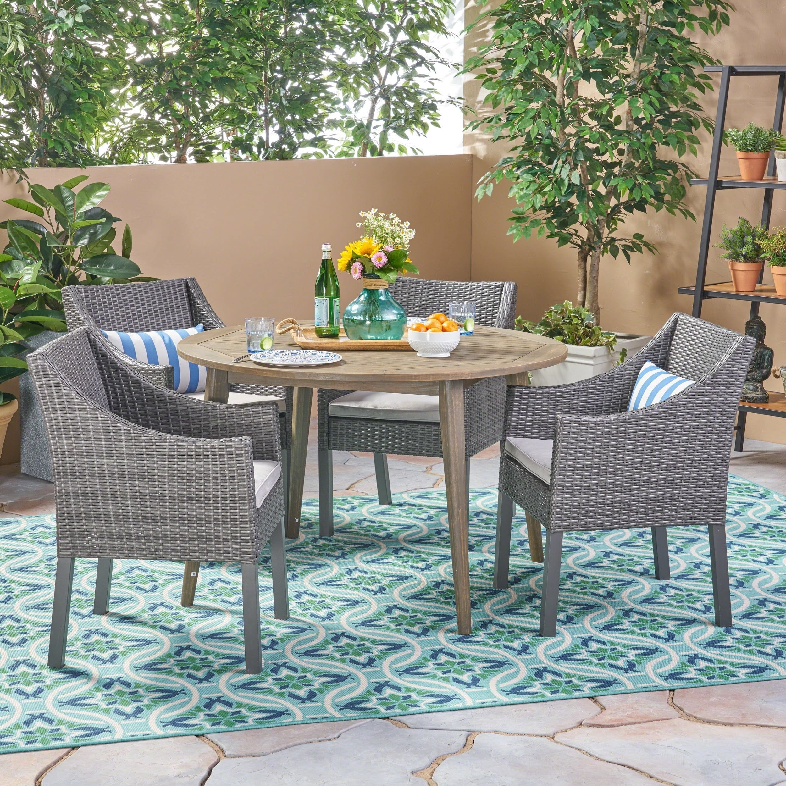 Christopher Knight Home Torrence Outdoor 5 Piece Wood and Wicker Dining ...
