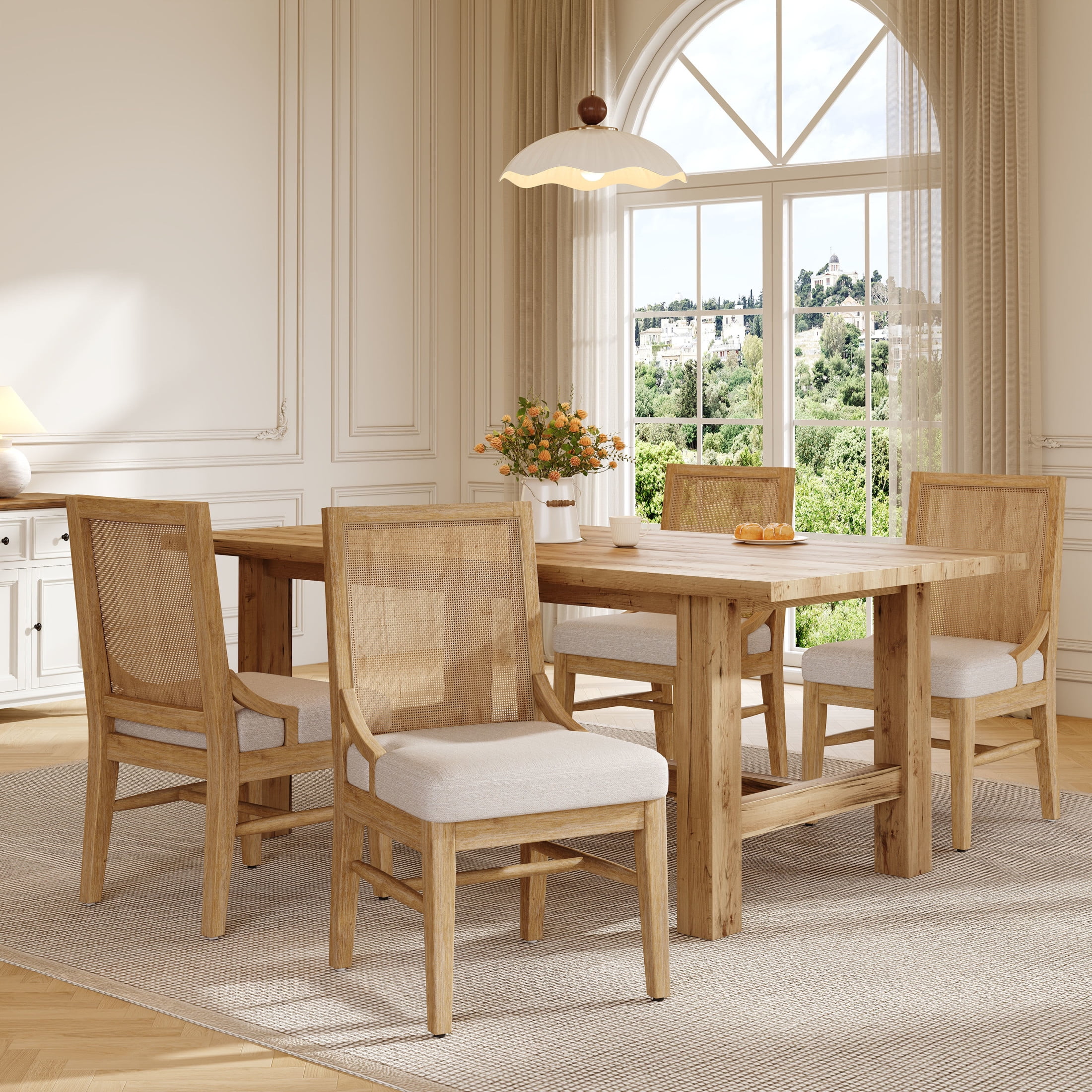Christopher Knight Home Upholstered Dining Chair Set of 4 with Cane ...