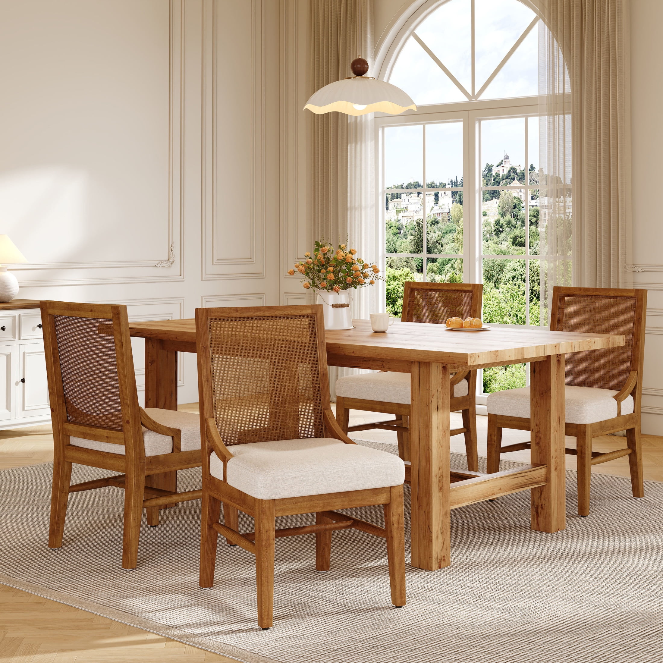 Christopher Knight Home Upholstered Dining Chair Set of 4 with Cane ...