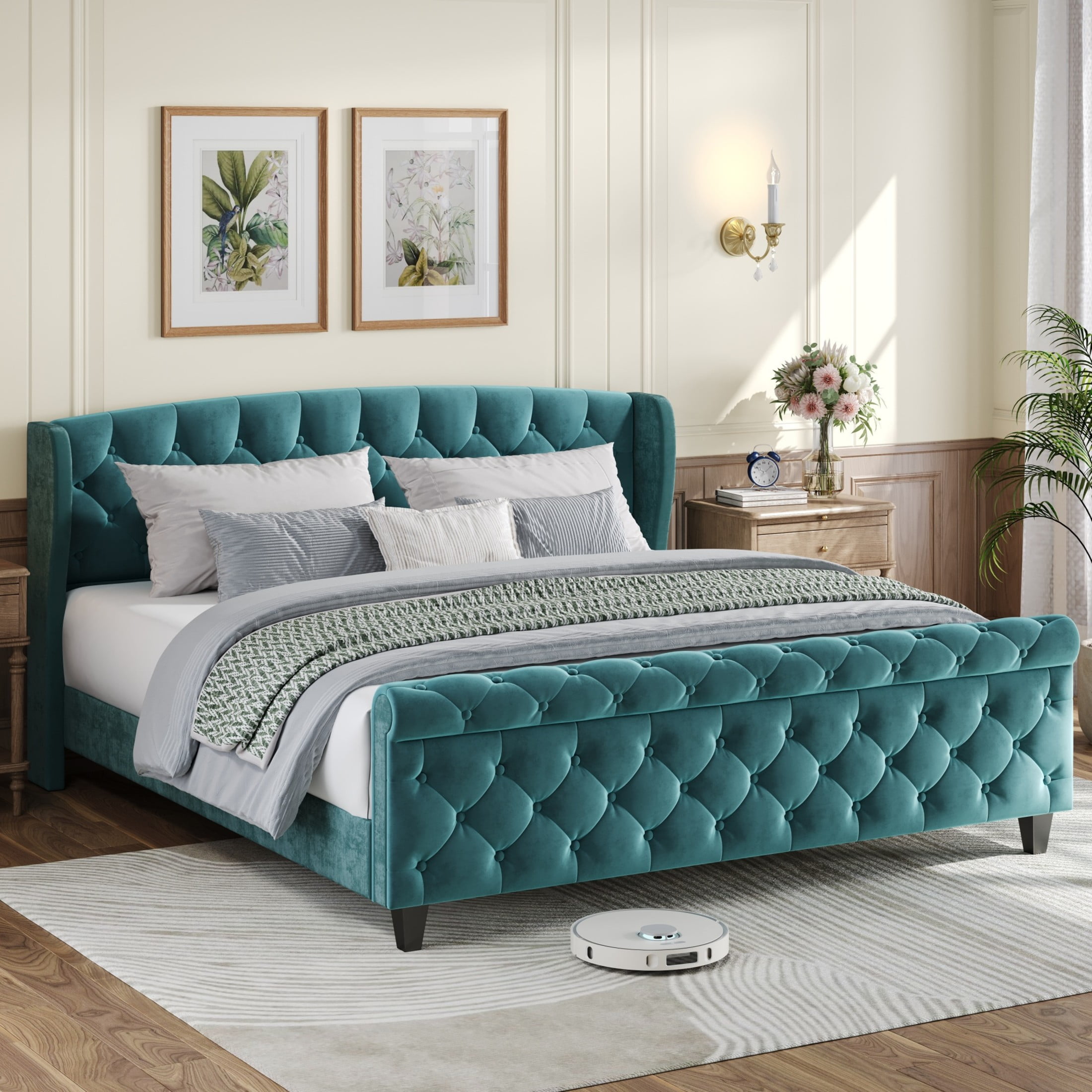 Christopher Knight Home Velvet Upholstered King Bed Frame with Wingback ...