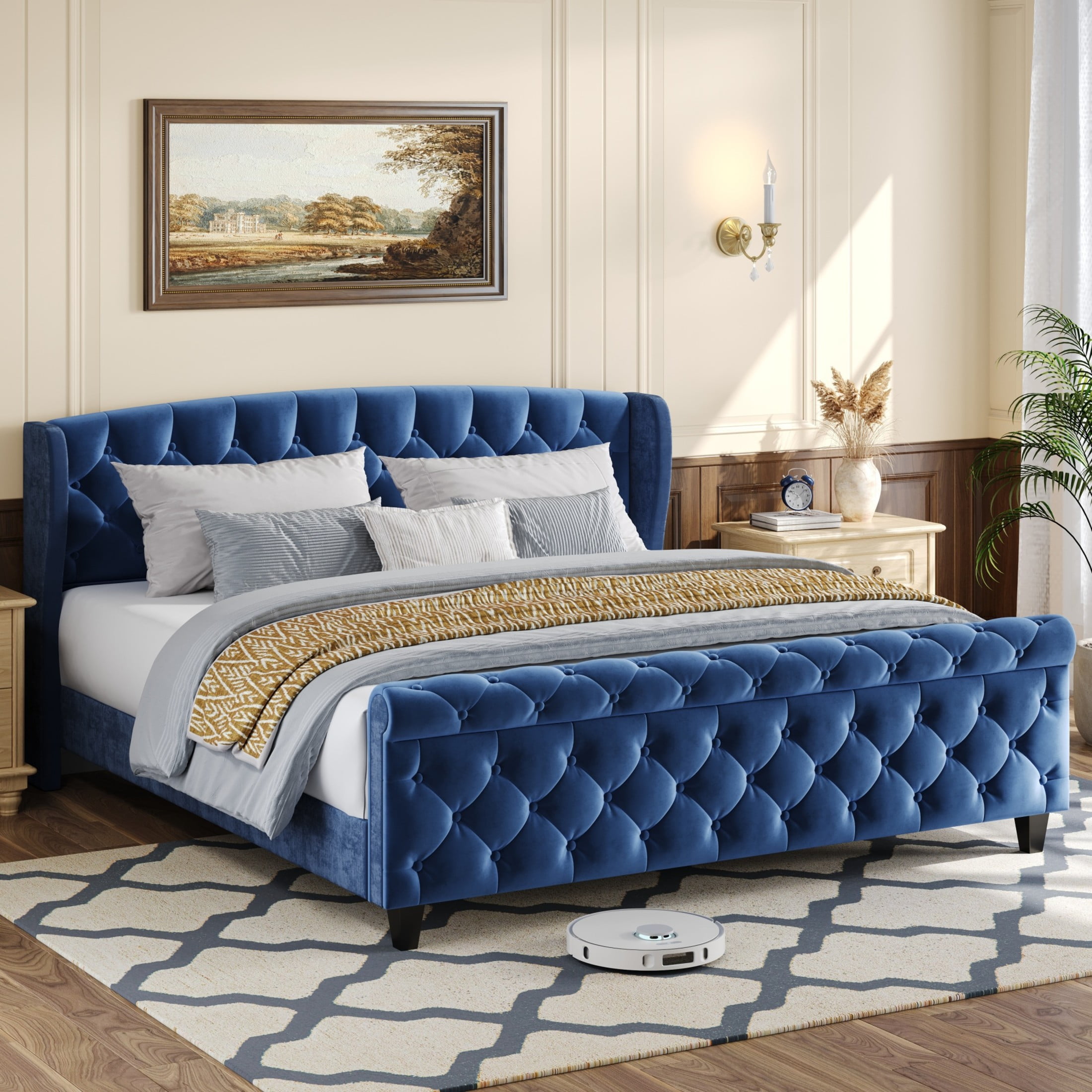 Christopher Knight Home Velvet Upholstered Queen Bed Frame with ...
